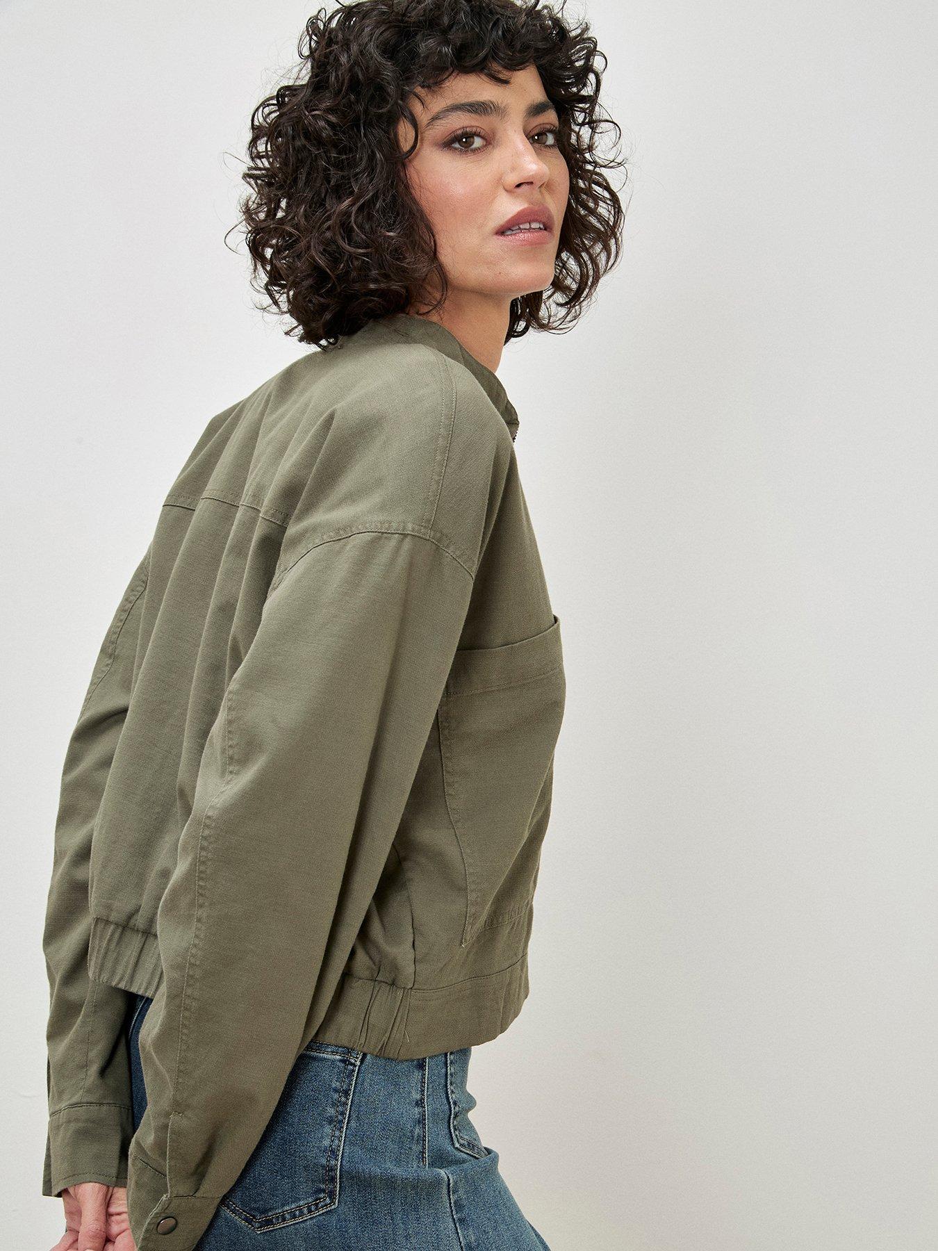 Apricot Denim Bomber Jacket - Khaki | Very