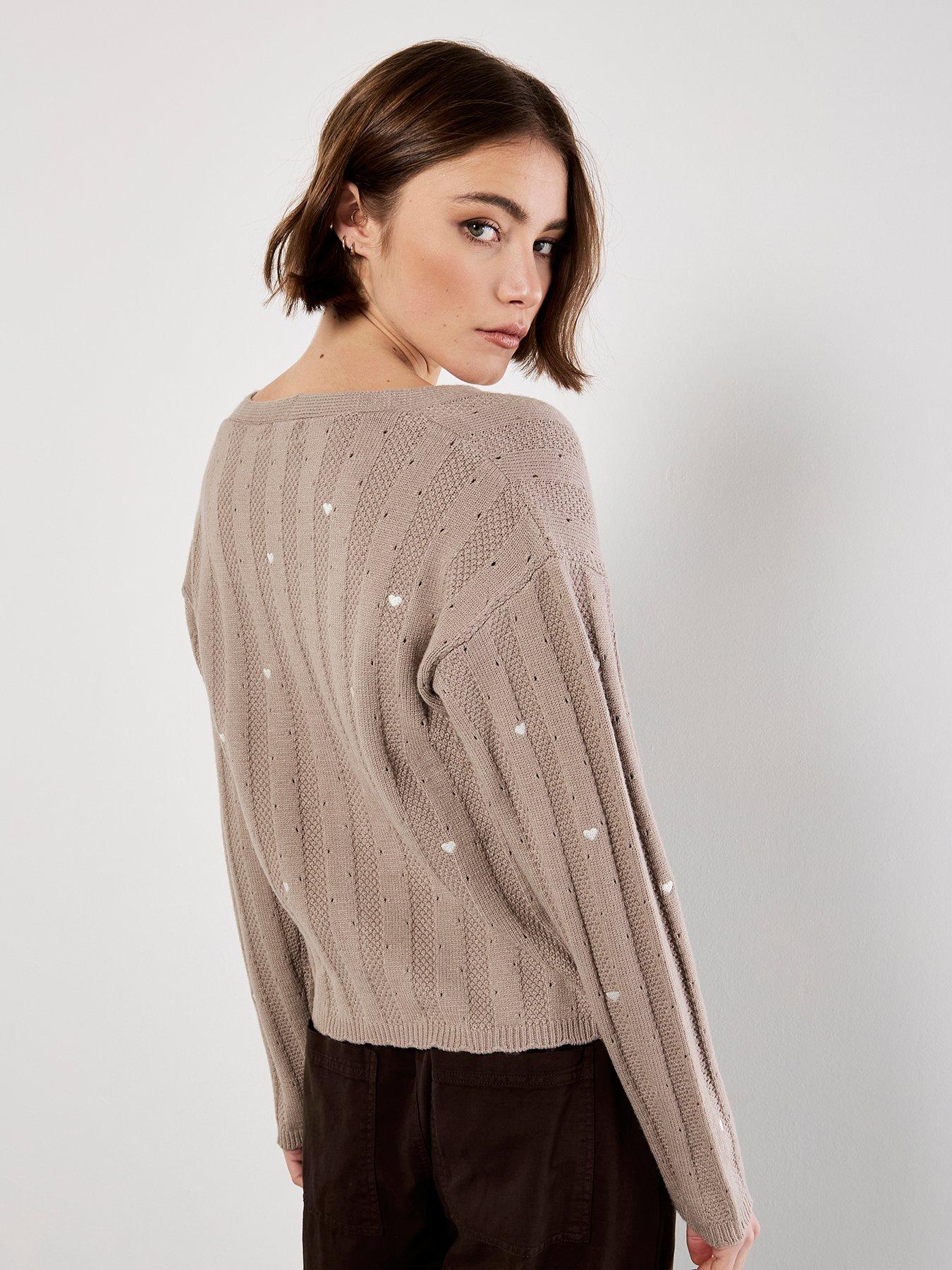 Apricot Embroider Heart Pointelle Cardi - Brown | Very