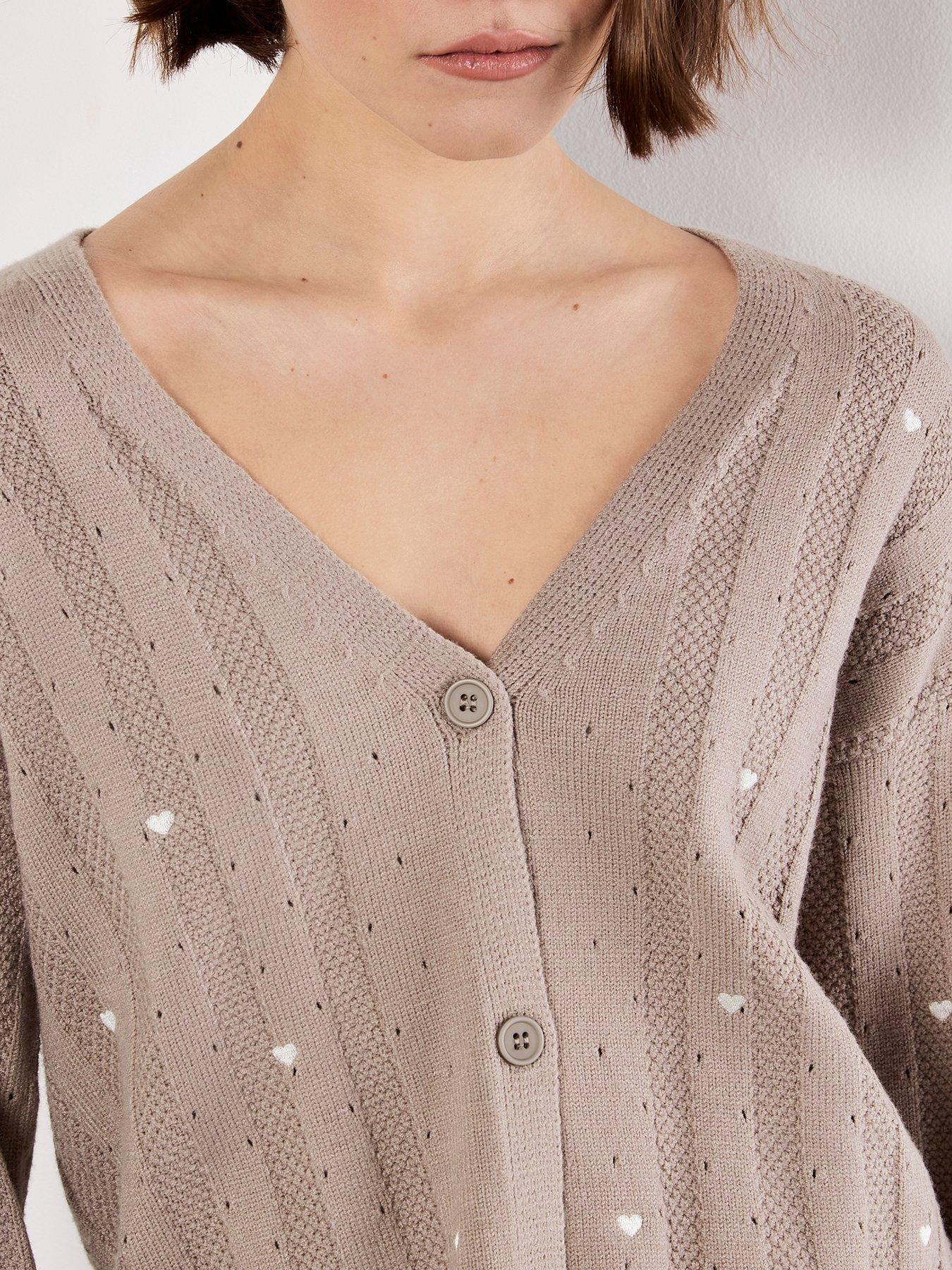 Apricot Embroider Heart Pointelle Cardi - Brown | Very