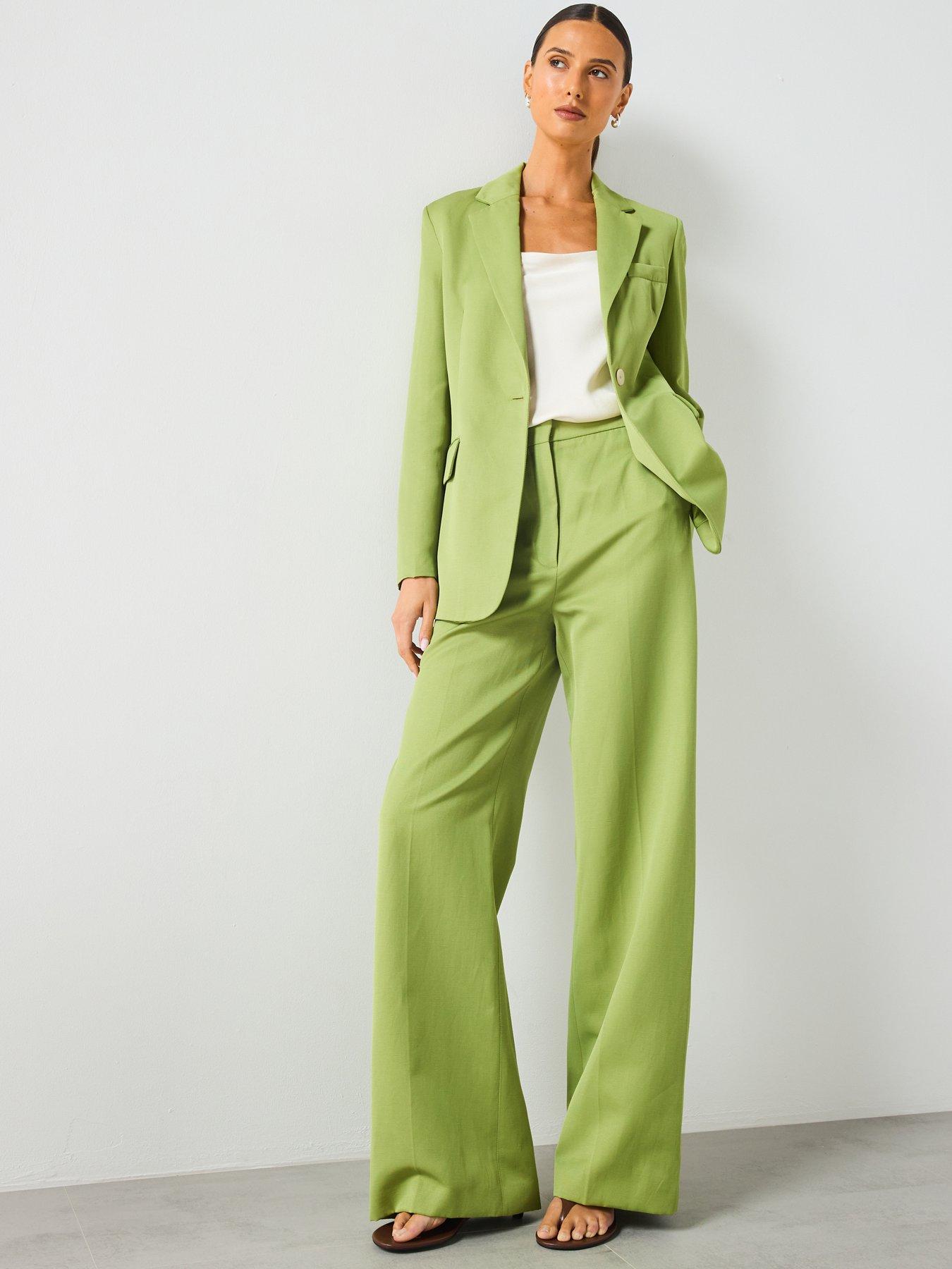 Mango Straight Fit Linen Blend Suit Trousers - Green | Very