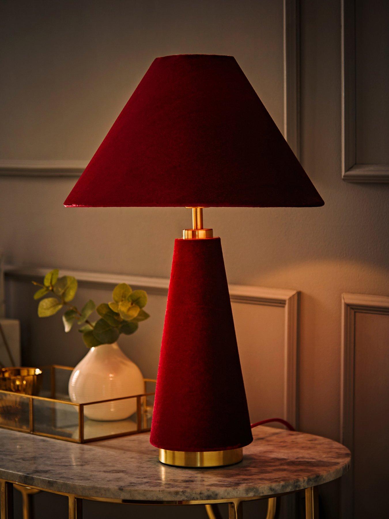 ValueLights Martha Conical Burgundy Velvet Table Lamp | Very