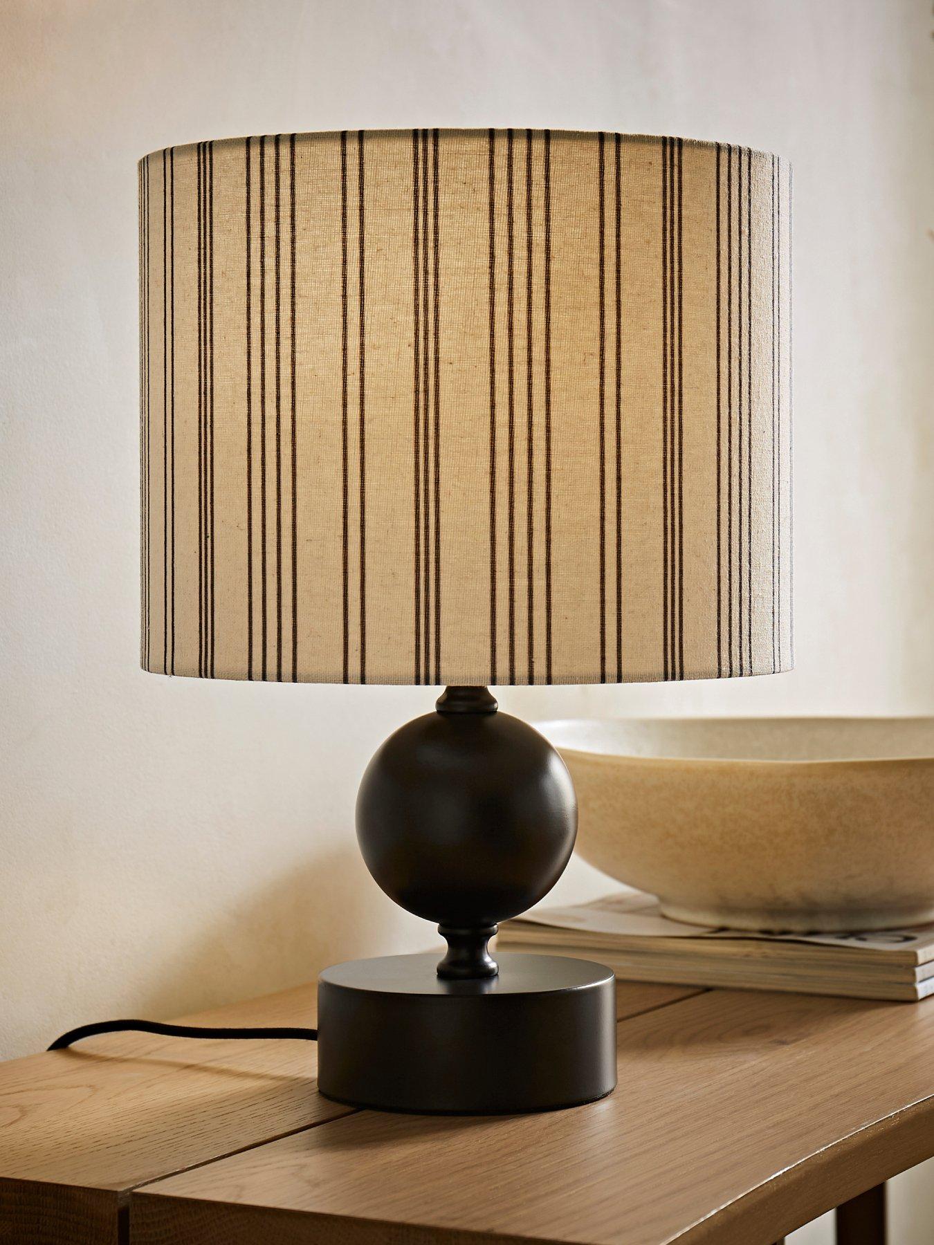 ValueLights Anthony Candlestick Table Lamp With Linen Stripe Drum Lamp ...