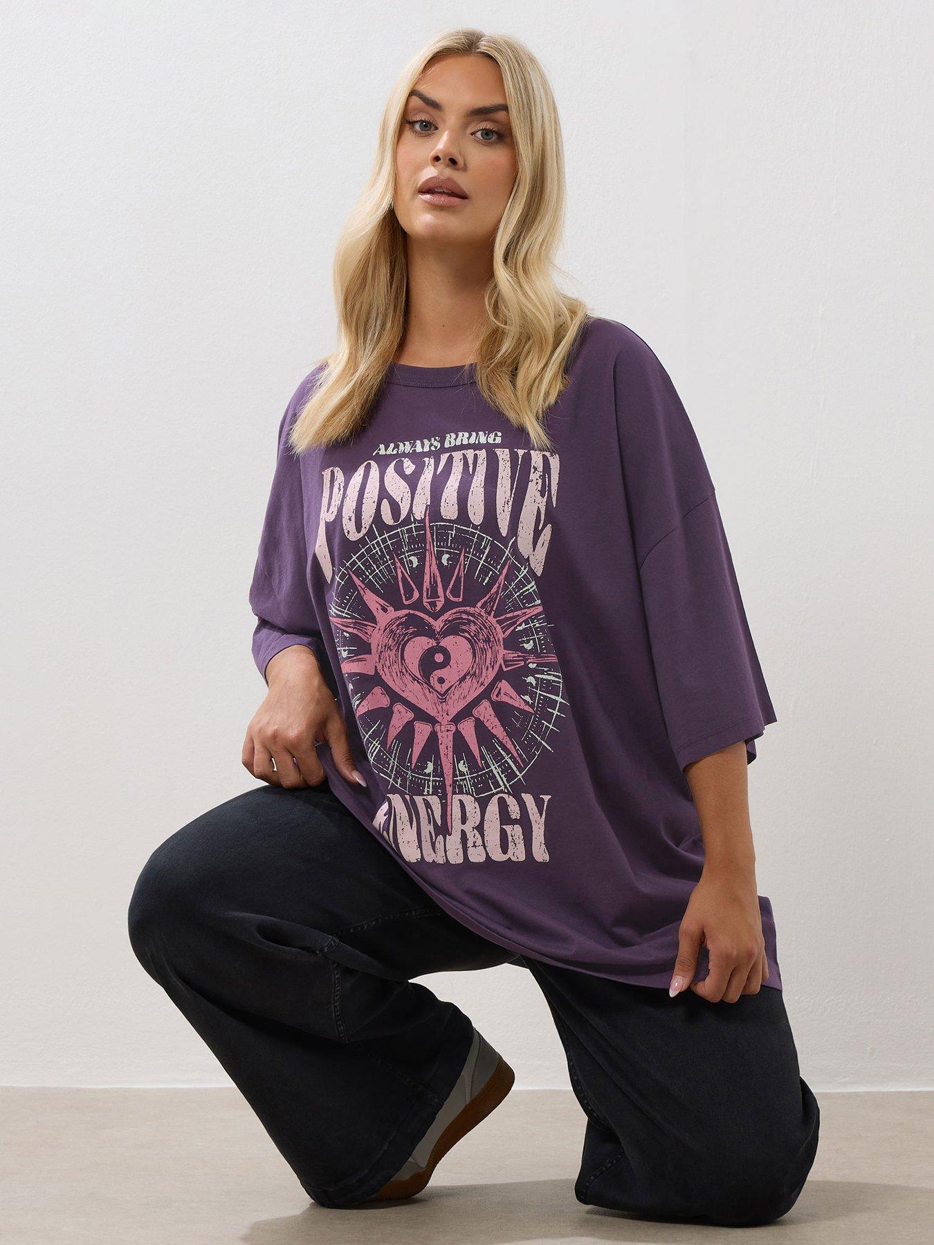 Yours Curve Oversized Boxy T-Shirt - Purple | Very