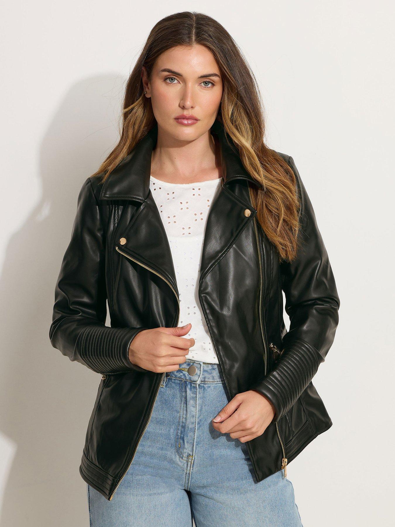 Long Tall Sally Faux Leather Biker Jacket - Black | Very