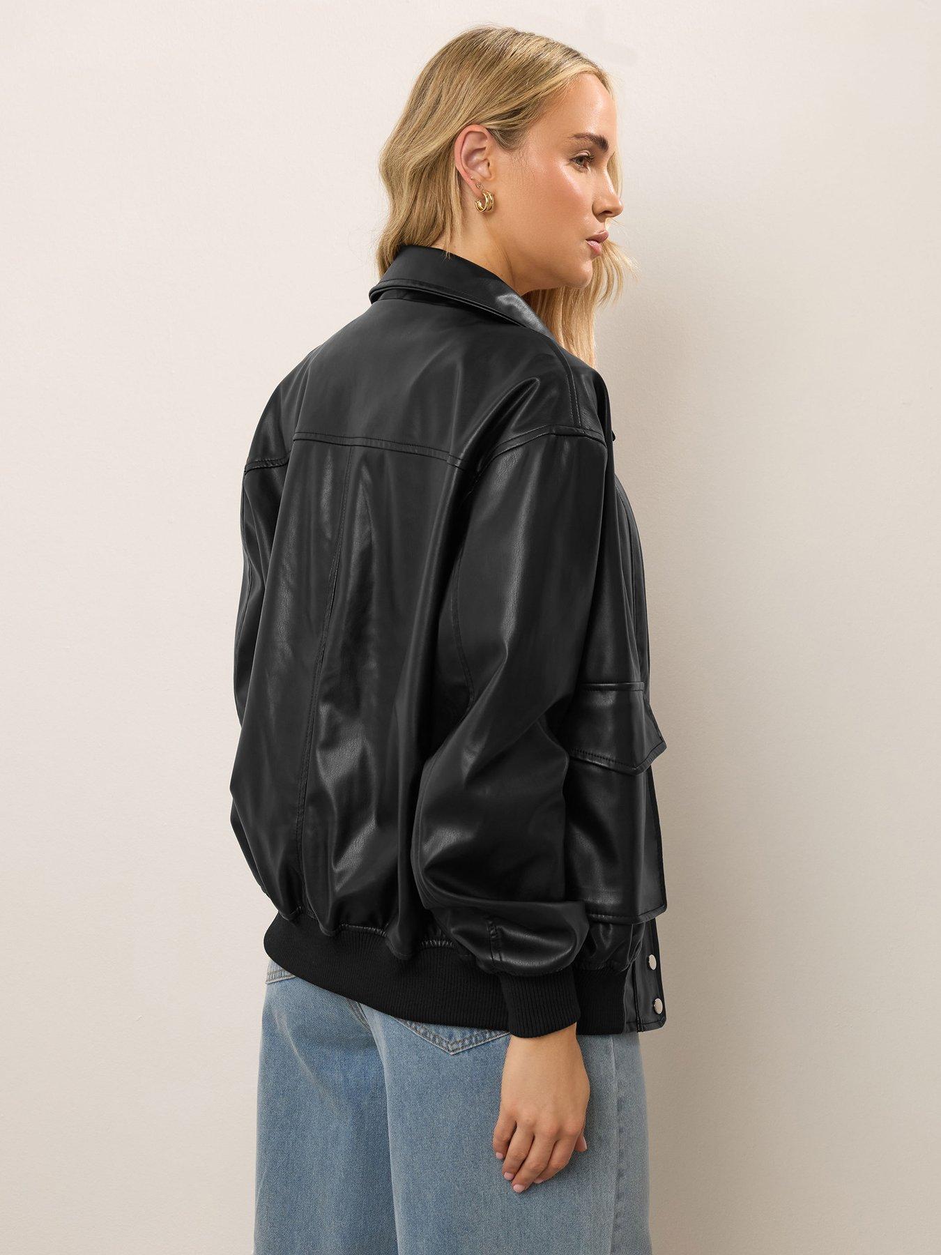 Long Tall Sally Faux Leather Trucker Jacket - Black | Very