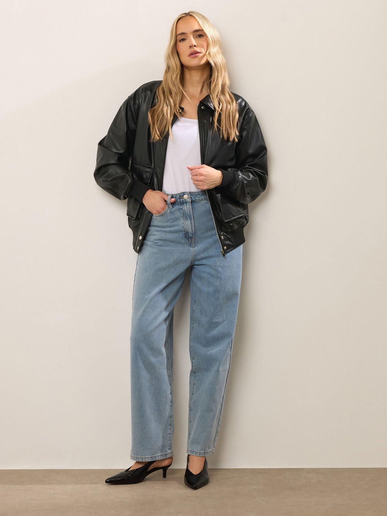 Long Tall Sally Faux Leather Trucker Jacket - Black | Very