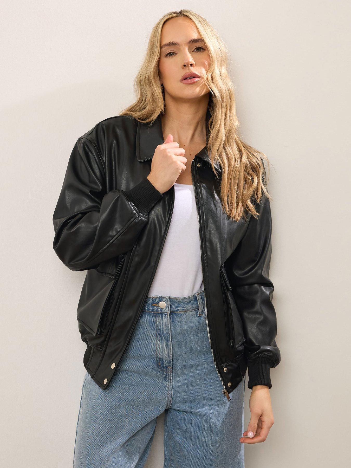 Long Tall Sally Faux Leather Trucker Jacket - Black | Very