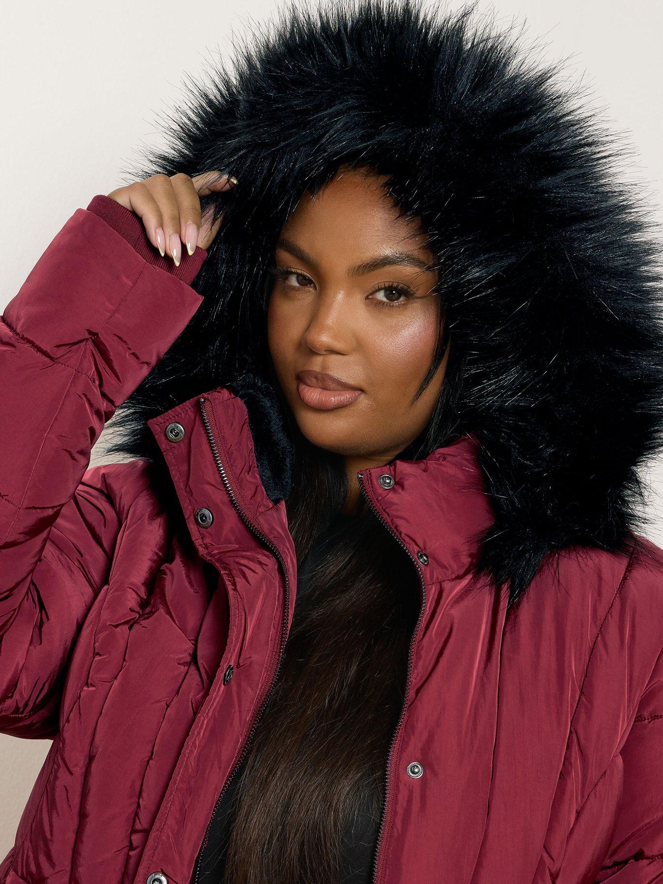 Yours Curve Short Padded Coat - Red | Very