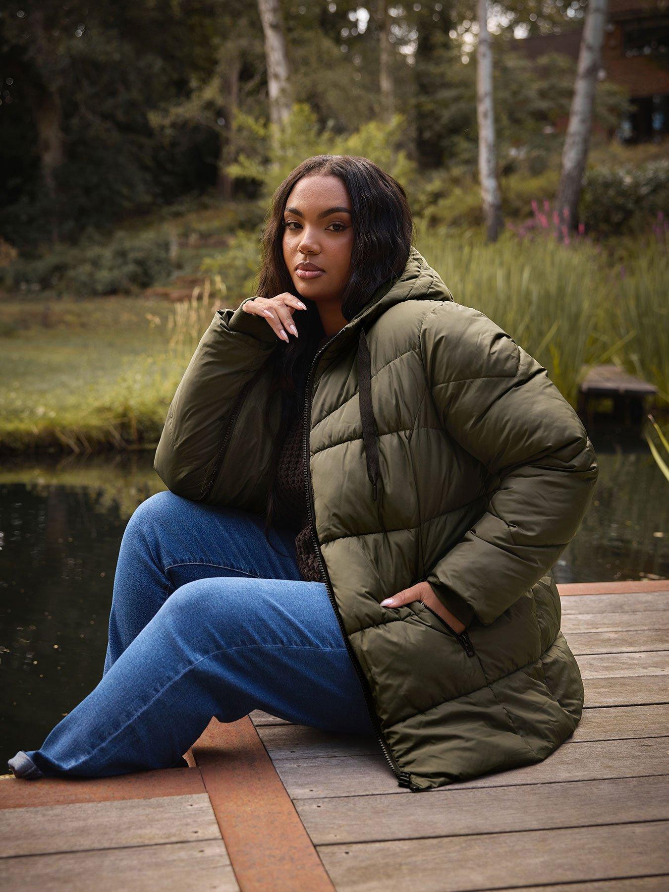 Yours Curve Short Sporty Padded Coat - Green | Very