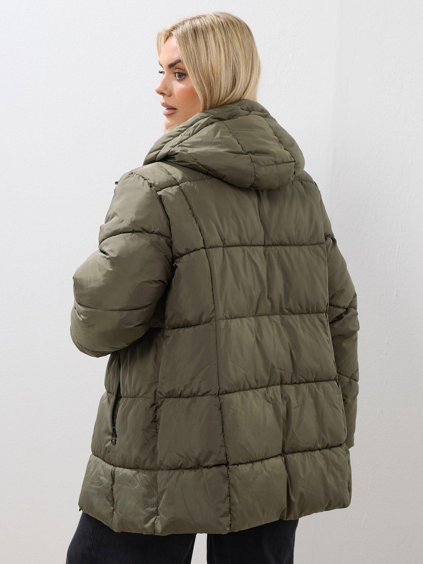 Yours Curve Short Sporty Padded Coat - Green | Very