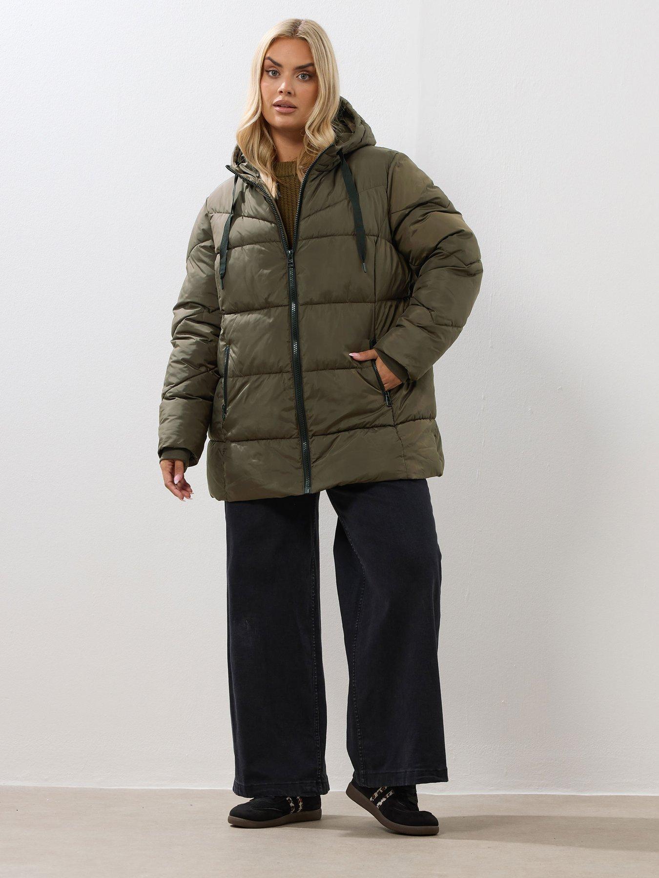 Yours Curve Short Sporty Padded Coat - Green | Very