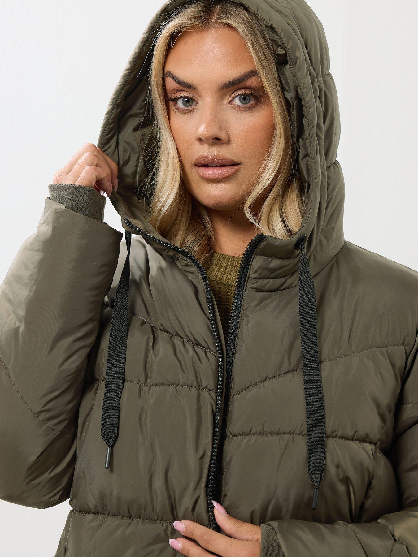 Yours Curve Short Sporty Padded Coat - Green | Very