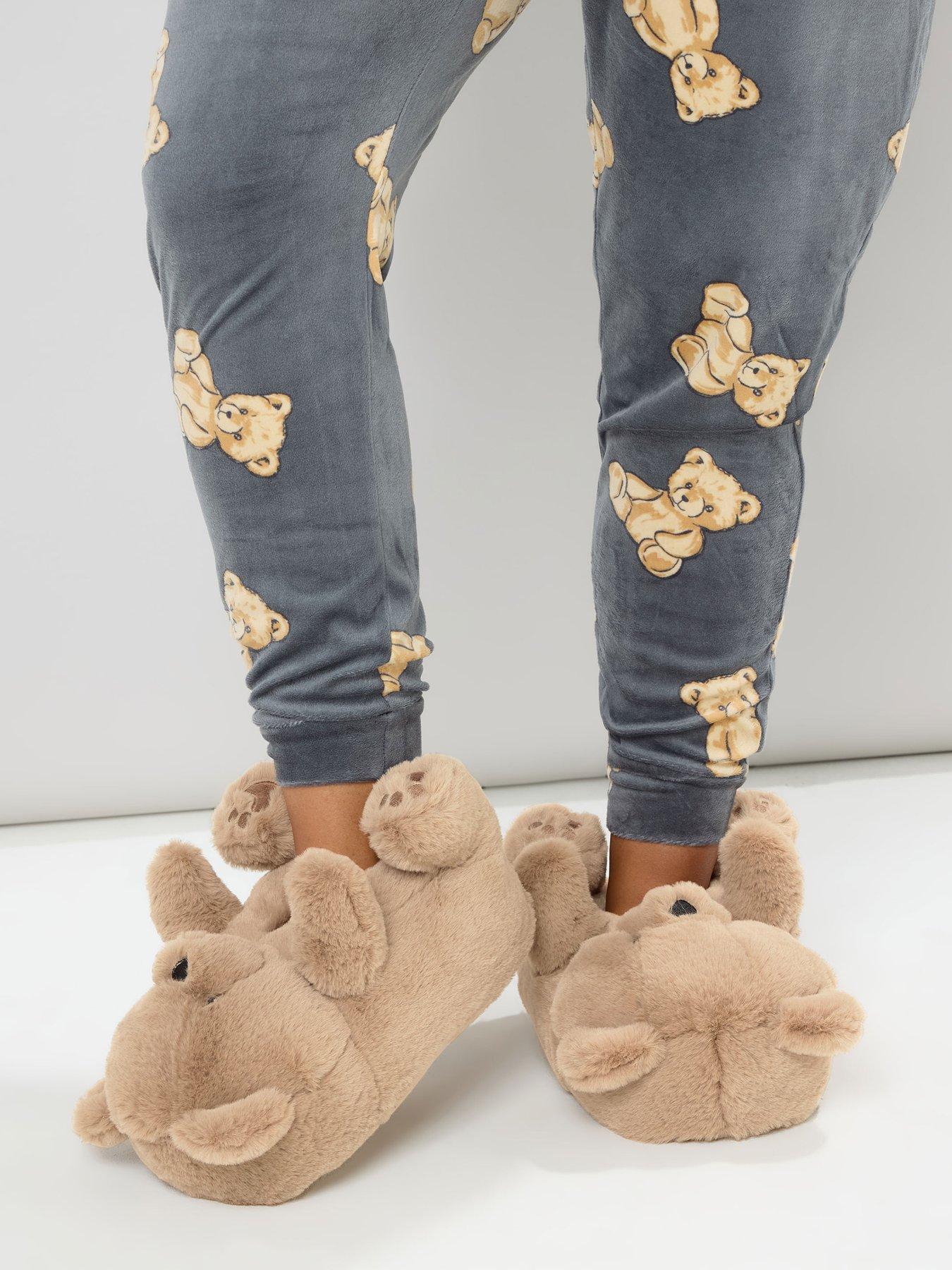 Yours Curve Teddy Bear Slipper - Brown | Very