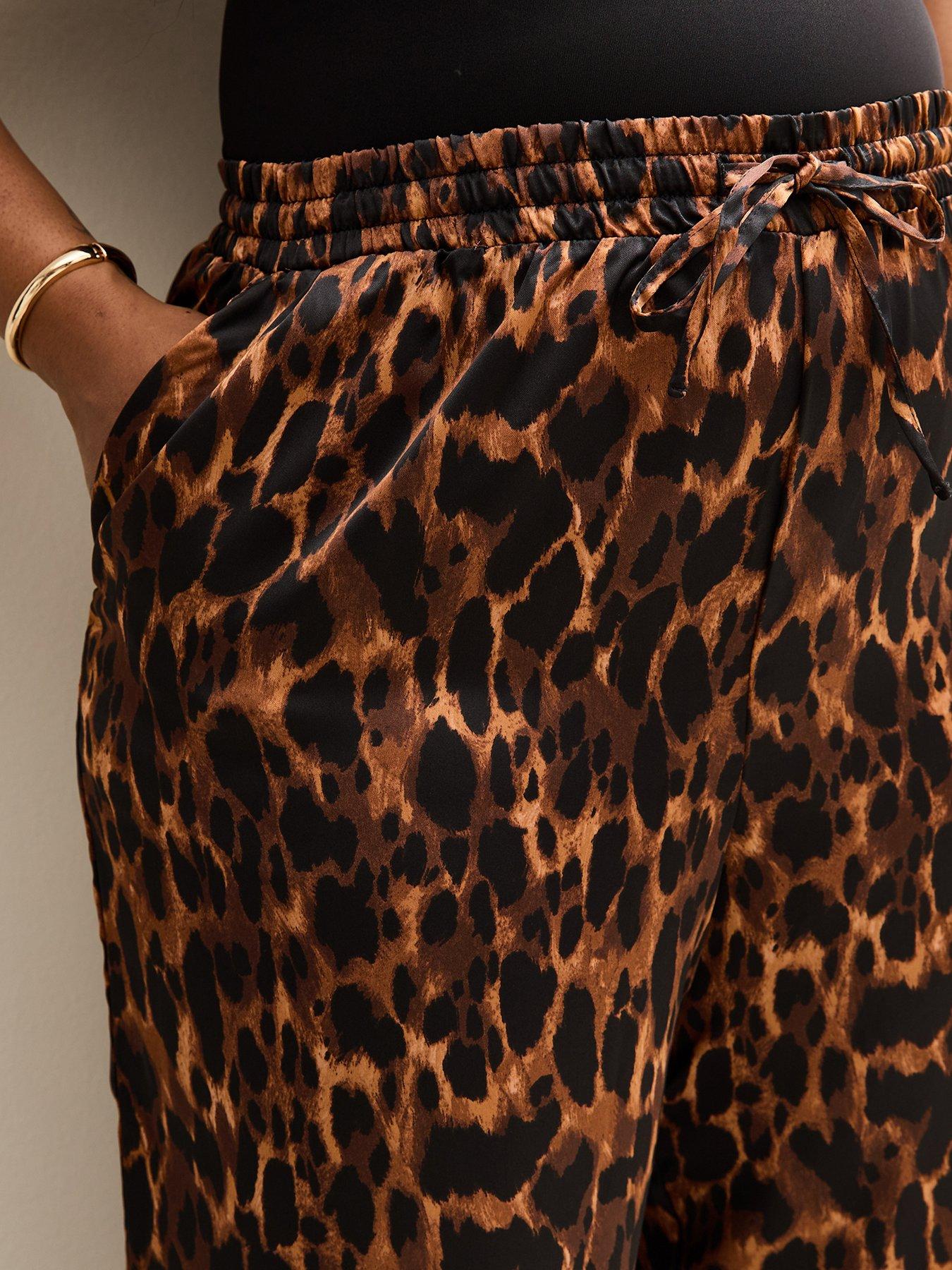 New Look Curves Leopard Print Satin Wide Leg Trousers - Brown | Very