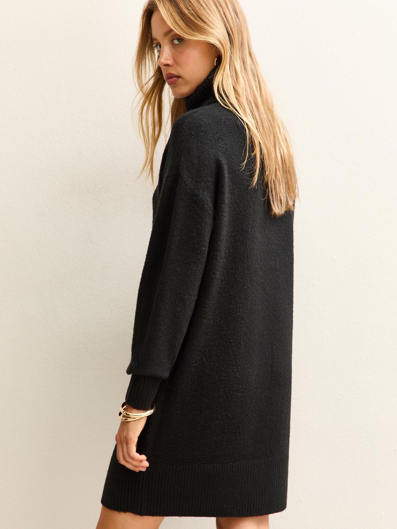 New Look Midweight Knit Roll Neck Mini Dress - Black | Very