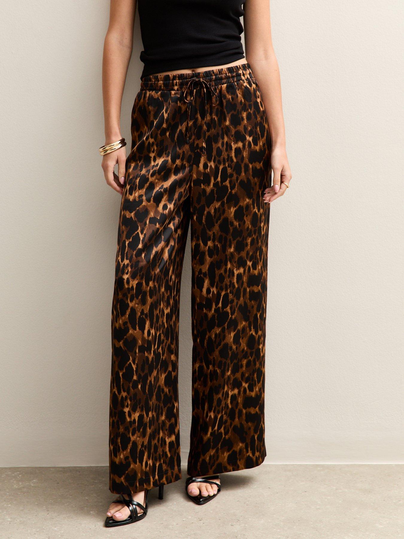 New Look Brown Animal Print Satin Wide Leg Trousers | Very