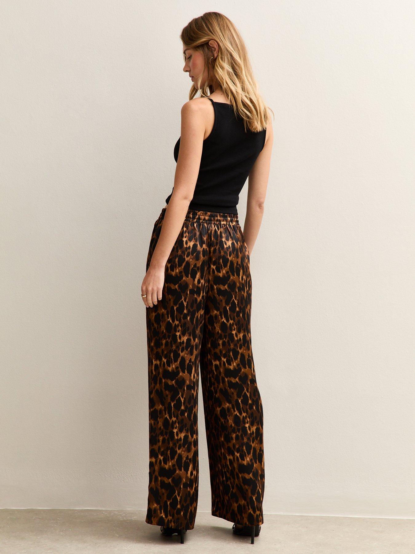 New Look Brown Animal Print Satin Wide Leg Trousers | Very