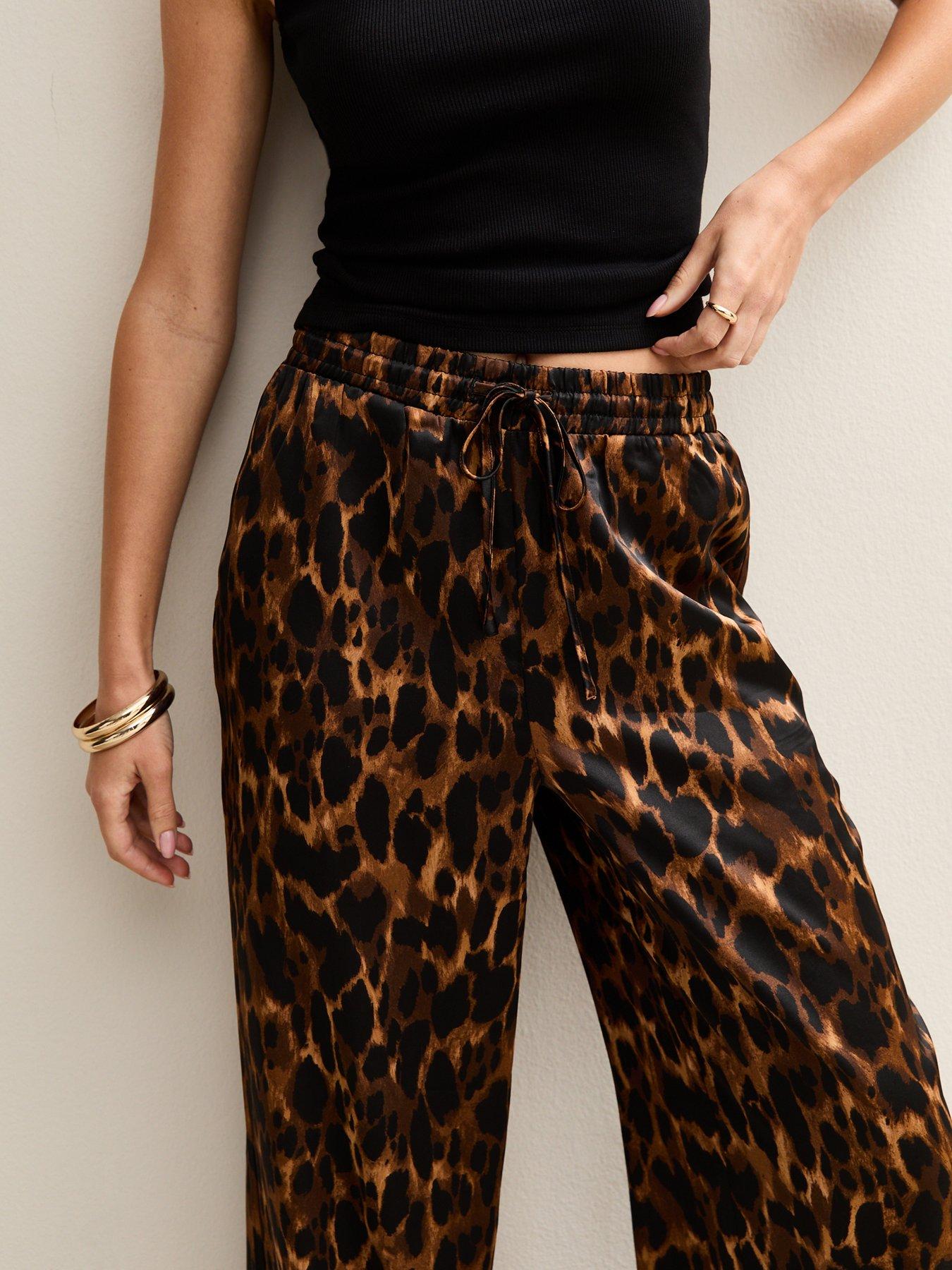 New Look Brown Animal Print Satin Wide Leg Trousers | Very