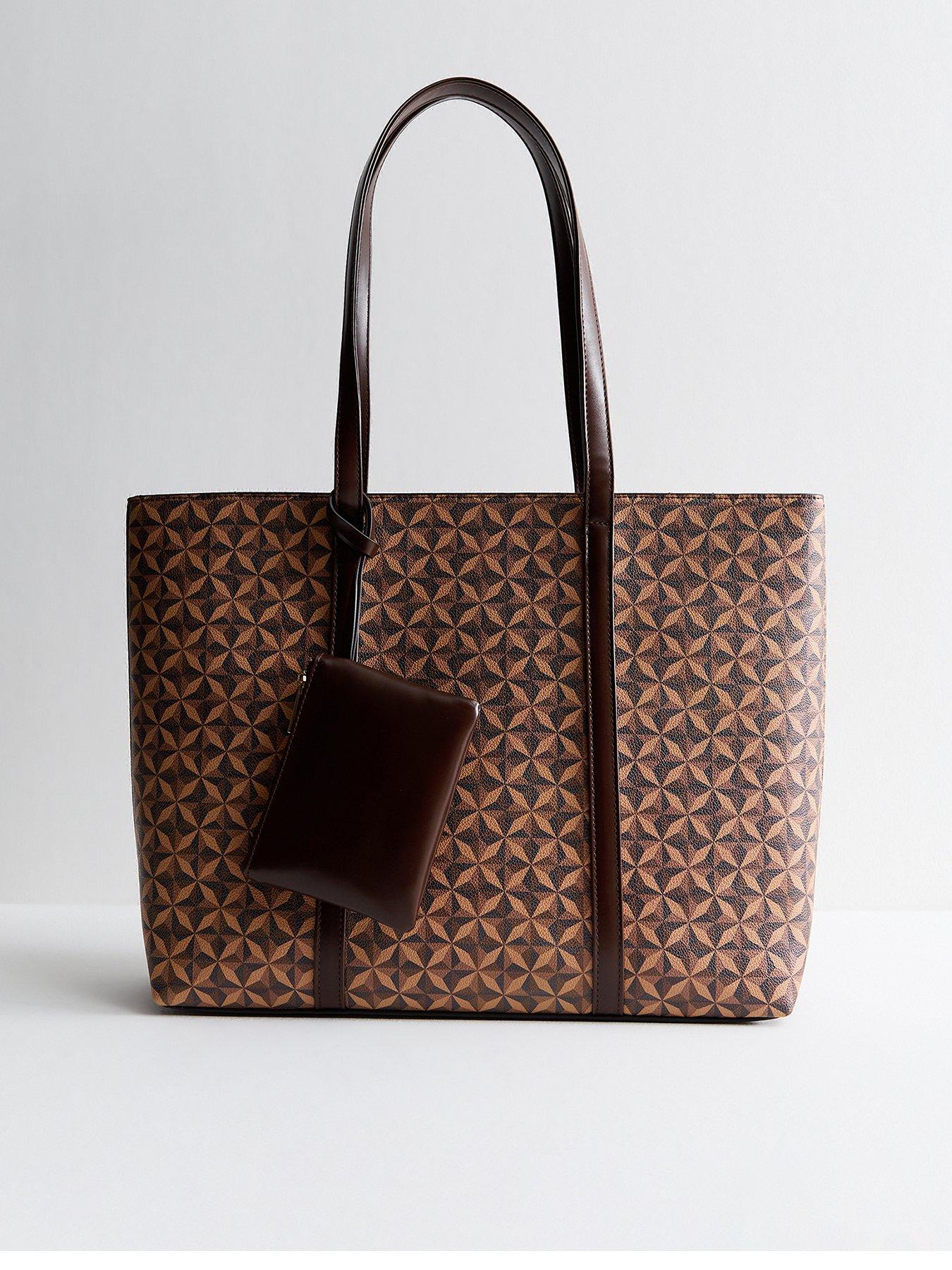 New Look Faux Leather Geometric Printed Tote Bag - Brown | Very