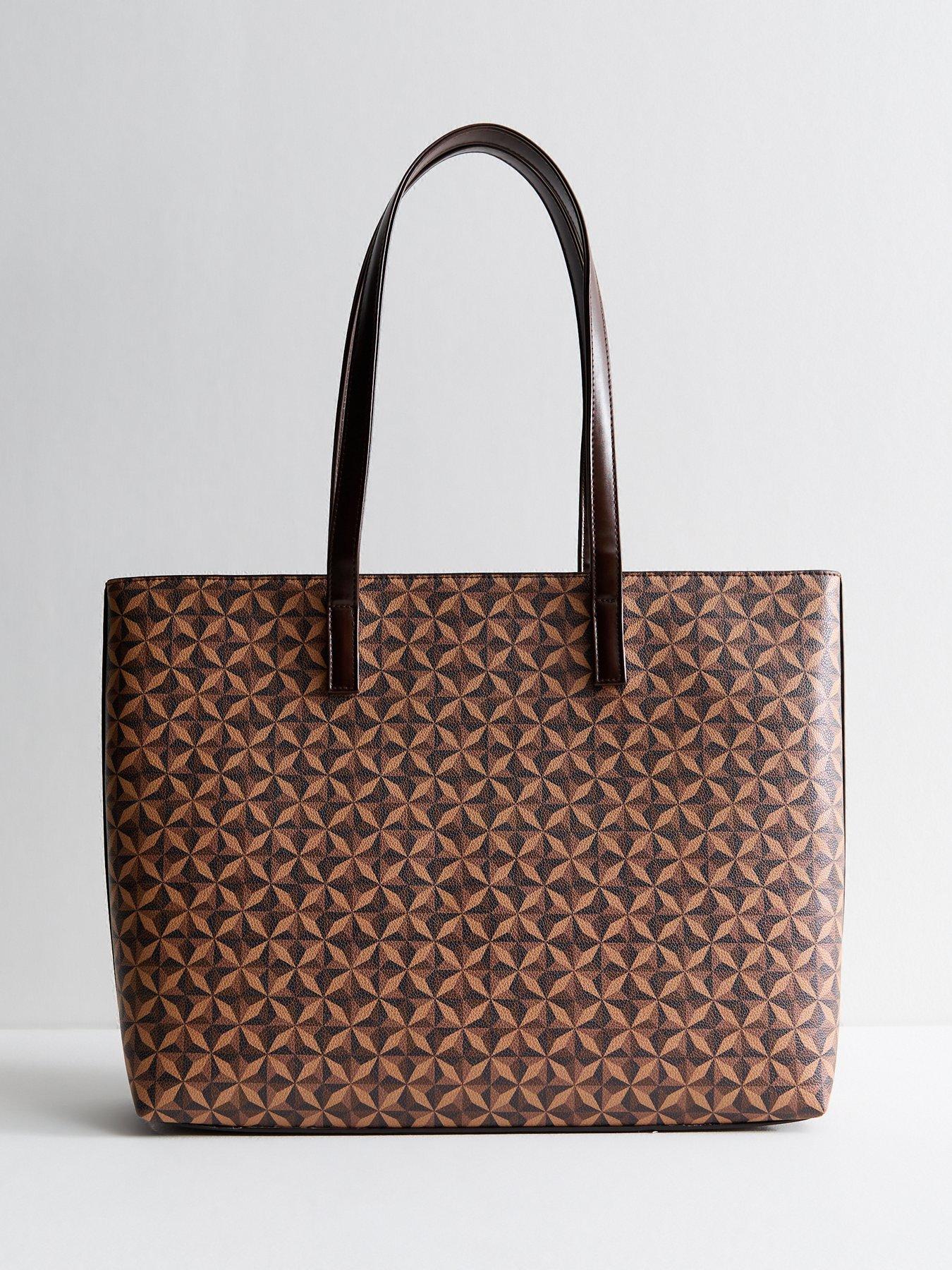 New Look Faux Leather Geometric Printed Tote Bag - Brown | Very