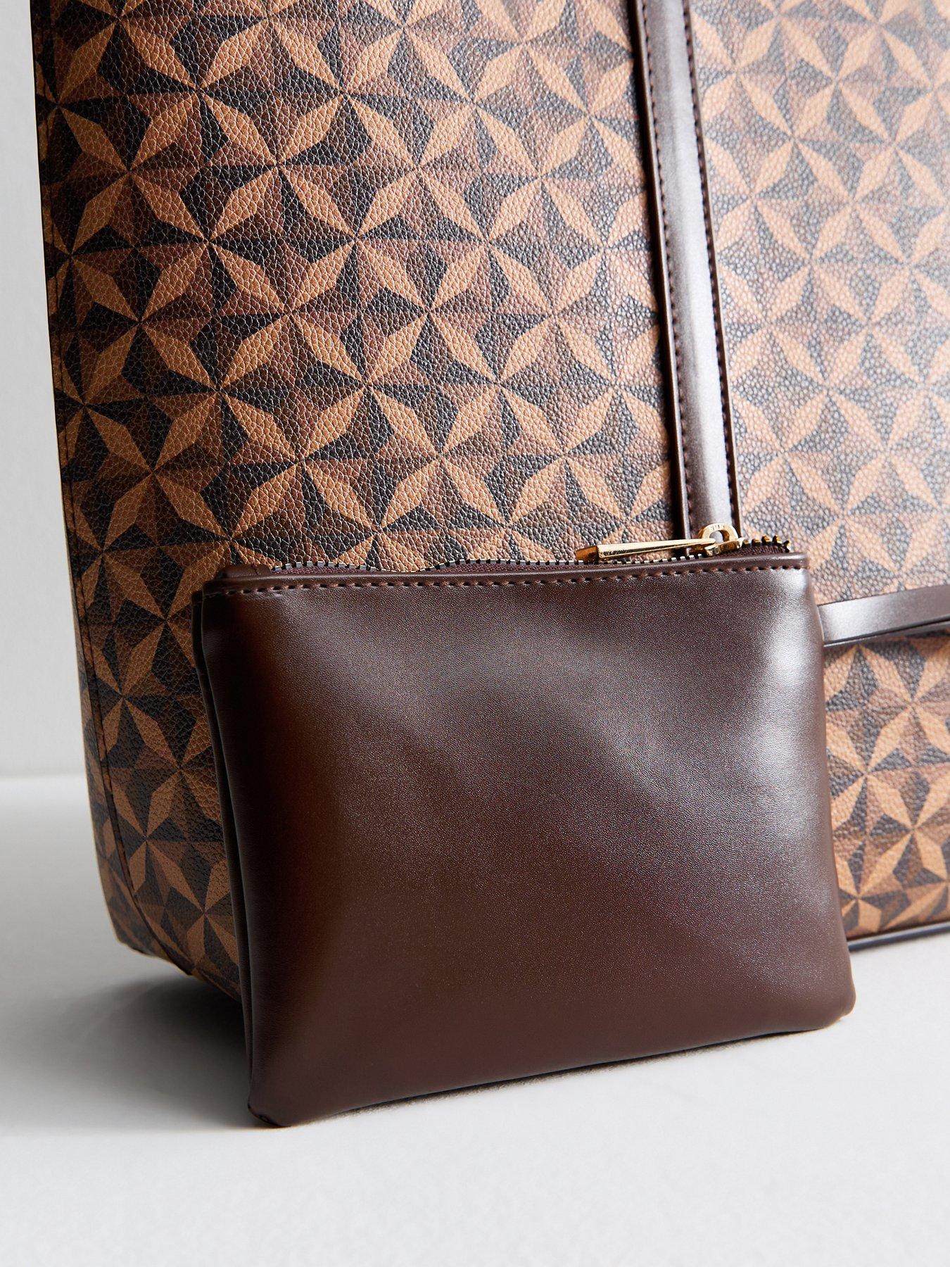 New Look Faux Leather Geometric Printed Tote Bag - Brown | Very