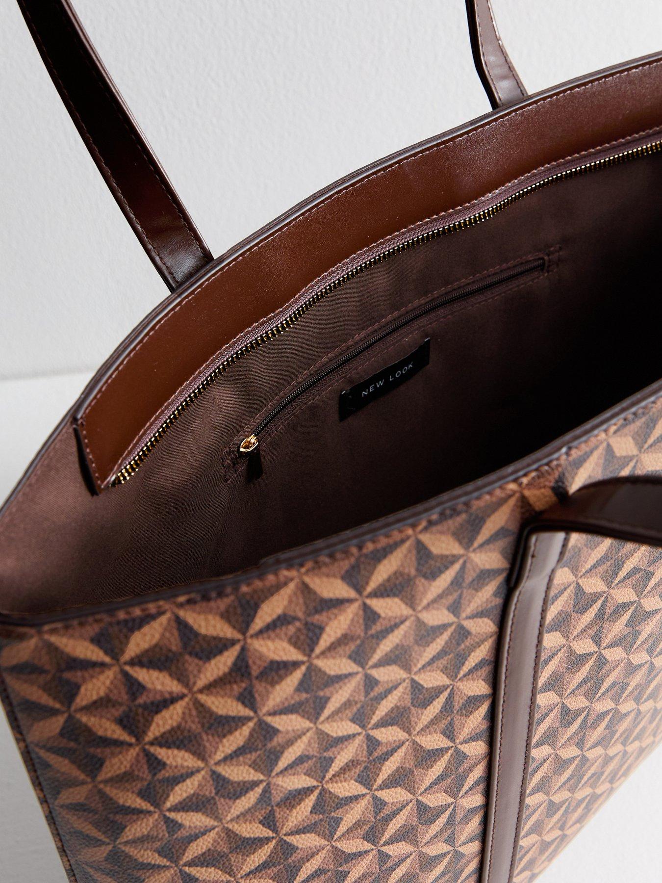 New Look Faux Leather Geometric Printed Tote Bag - Brown | Very