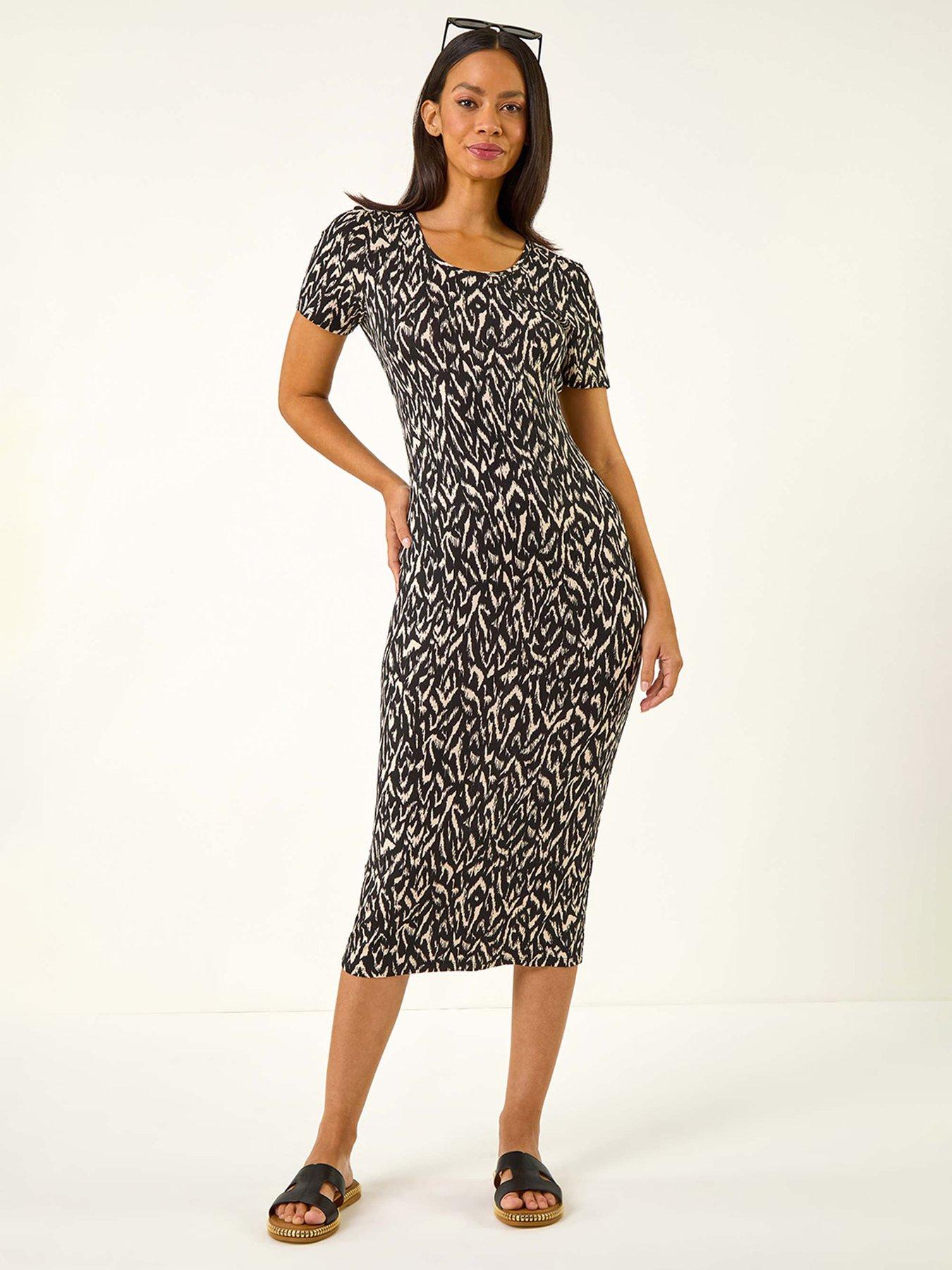 Roman Dusk Abstract Print Stretch Midi Dress - Black | Very