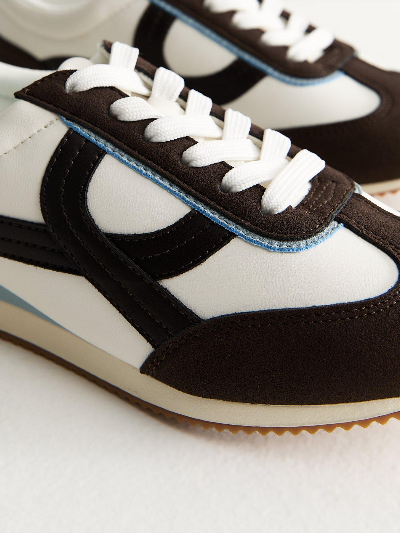 New Look White And Brown Faux Leather Contrast Cross Panel Trainers | Very