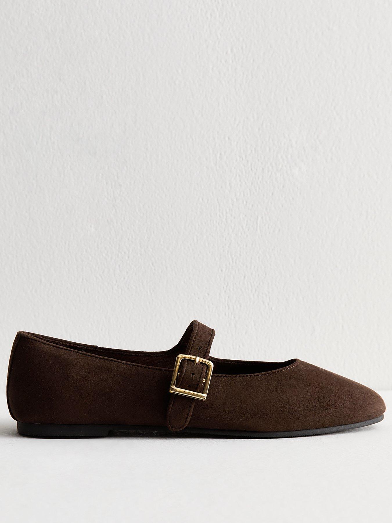 New Look Brown Faux Suede High Vamp Mary Jane Ballerina Flats | Very