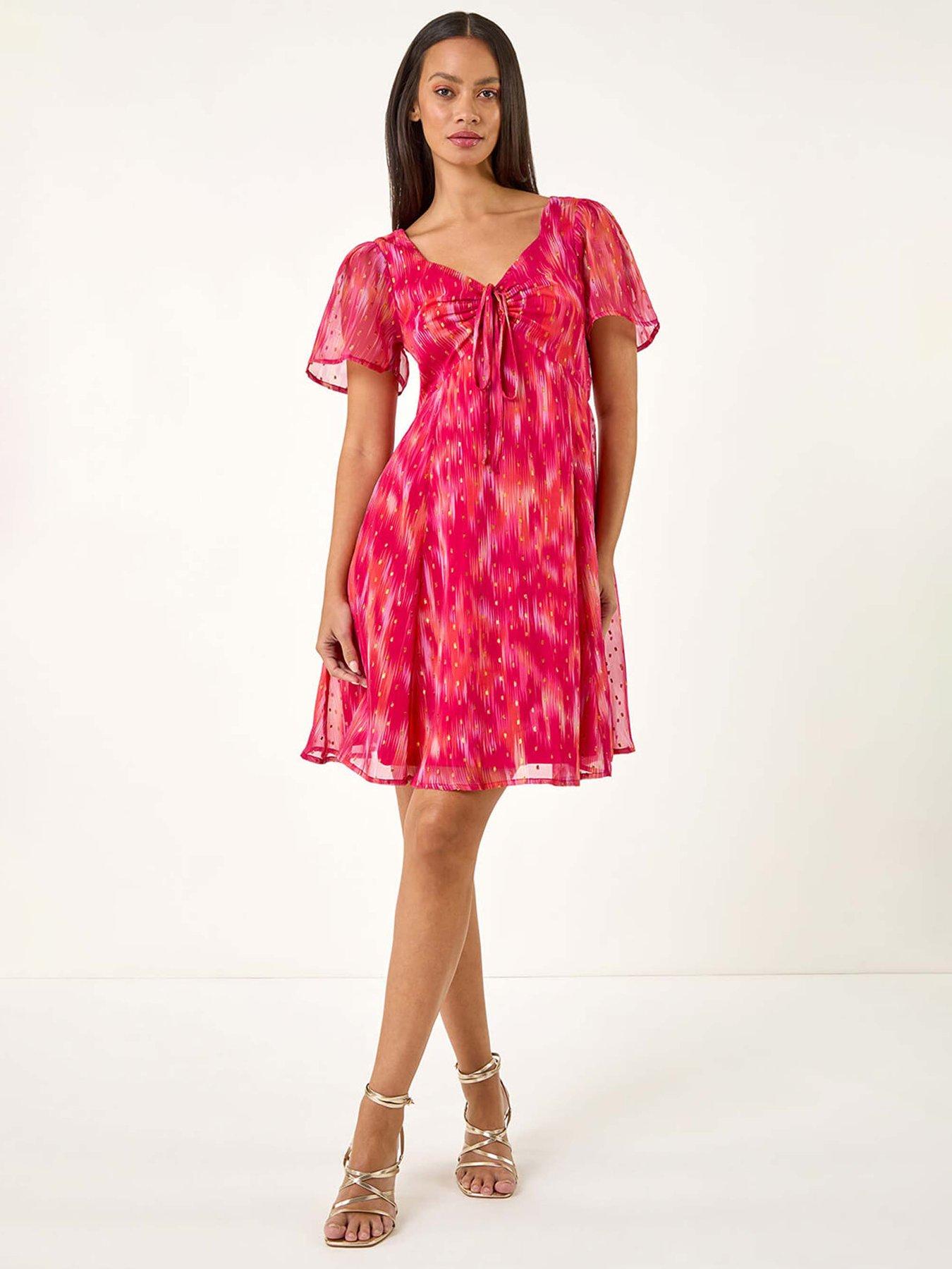 Roman Dusk Blurred Foil Print Dress - Red | Very