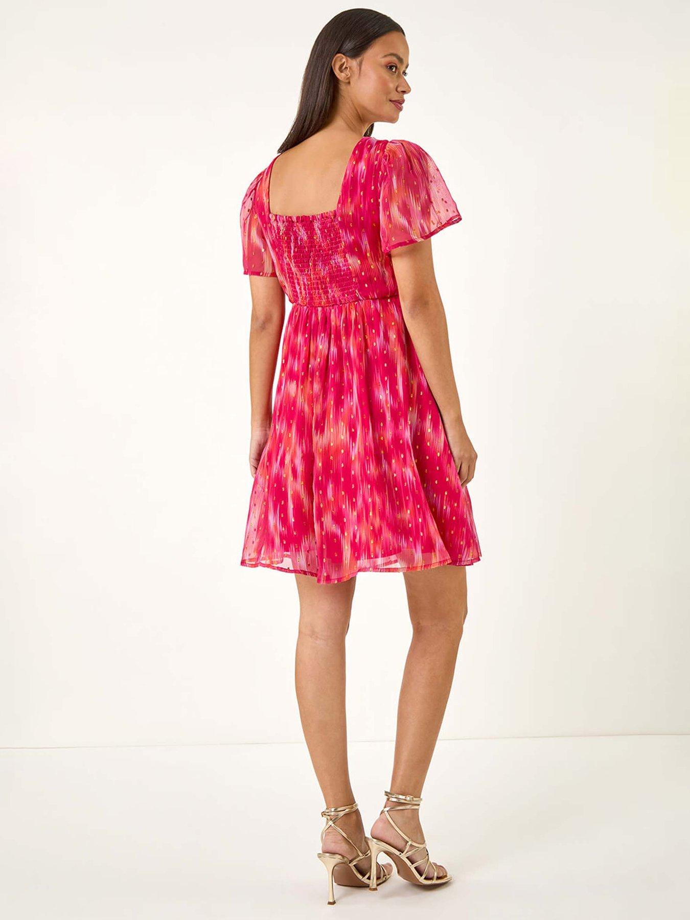 Roman Dusk Blurred Foil Print Dress - Red | Very
