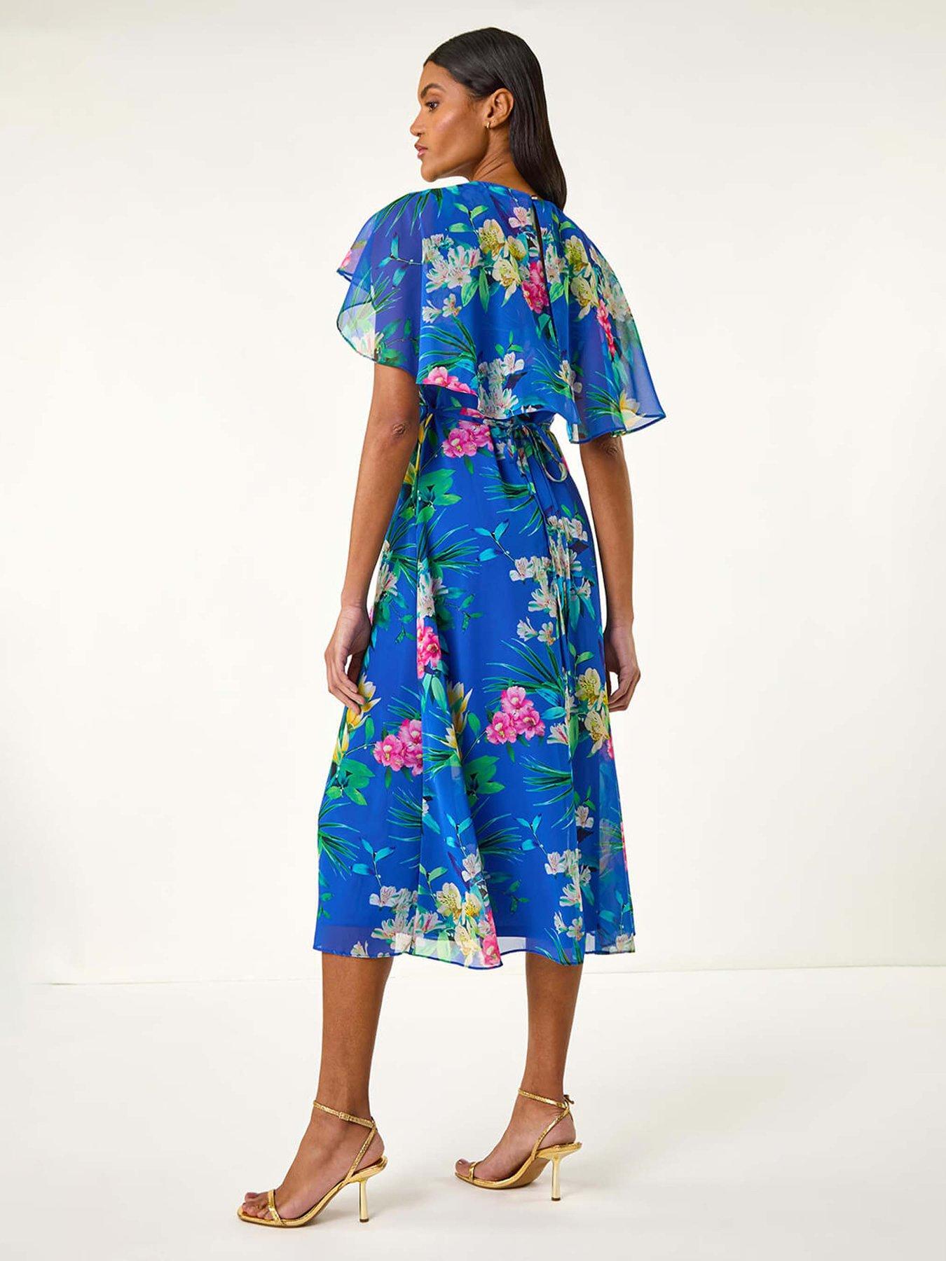 Roman Floral Chiffon Back Cape Dress - Blue | Very