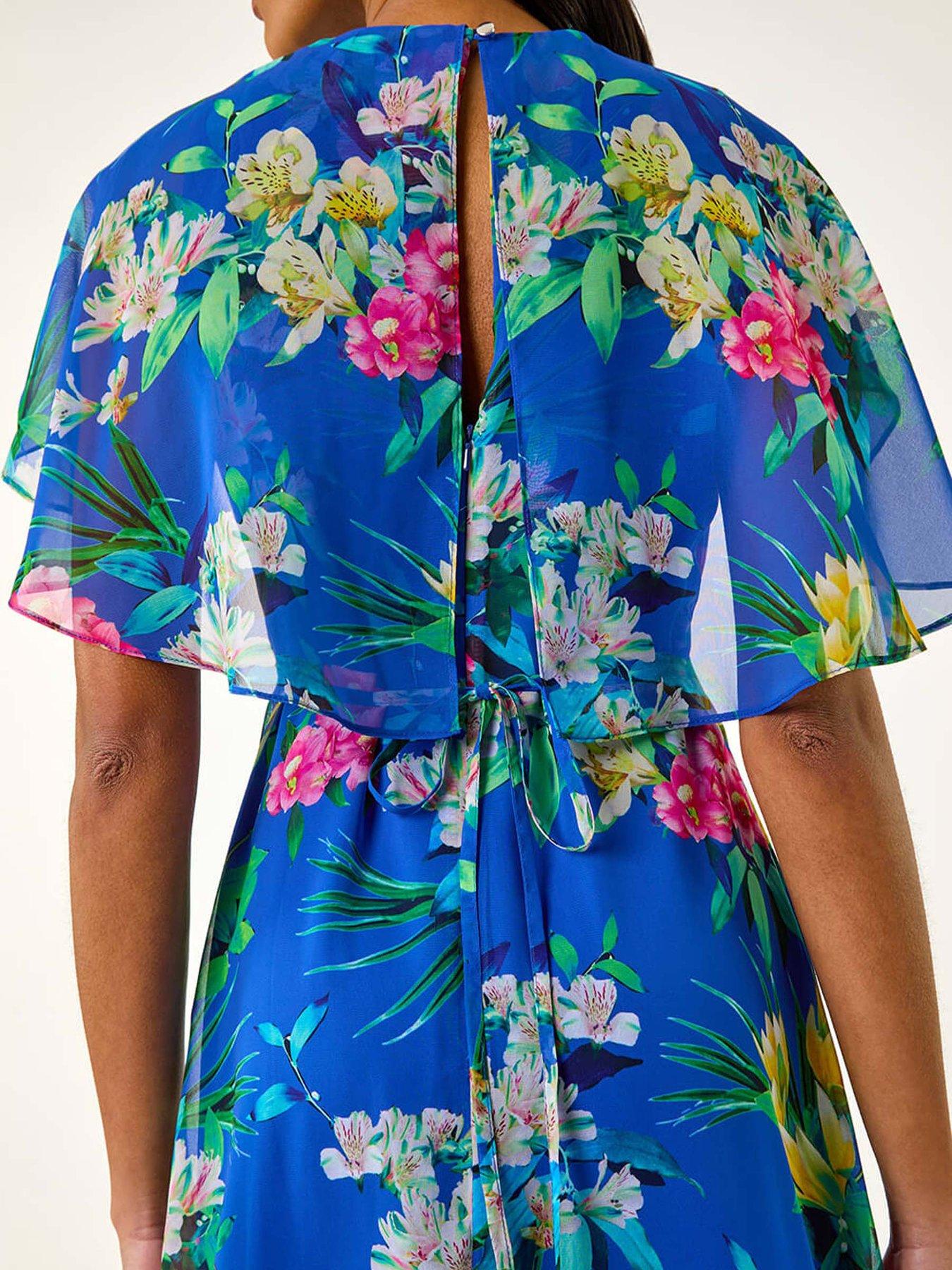 Roman Floral Chiffon Back Cape Dress - Blue | Very