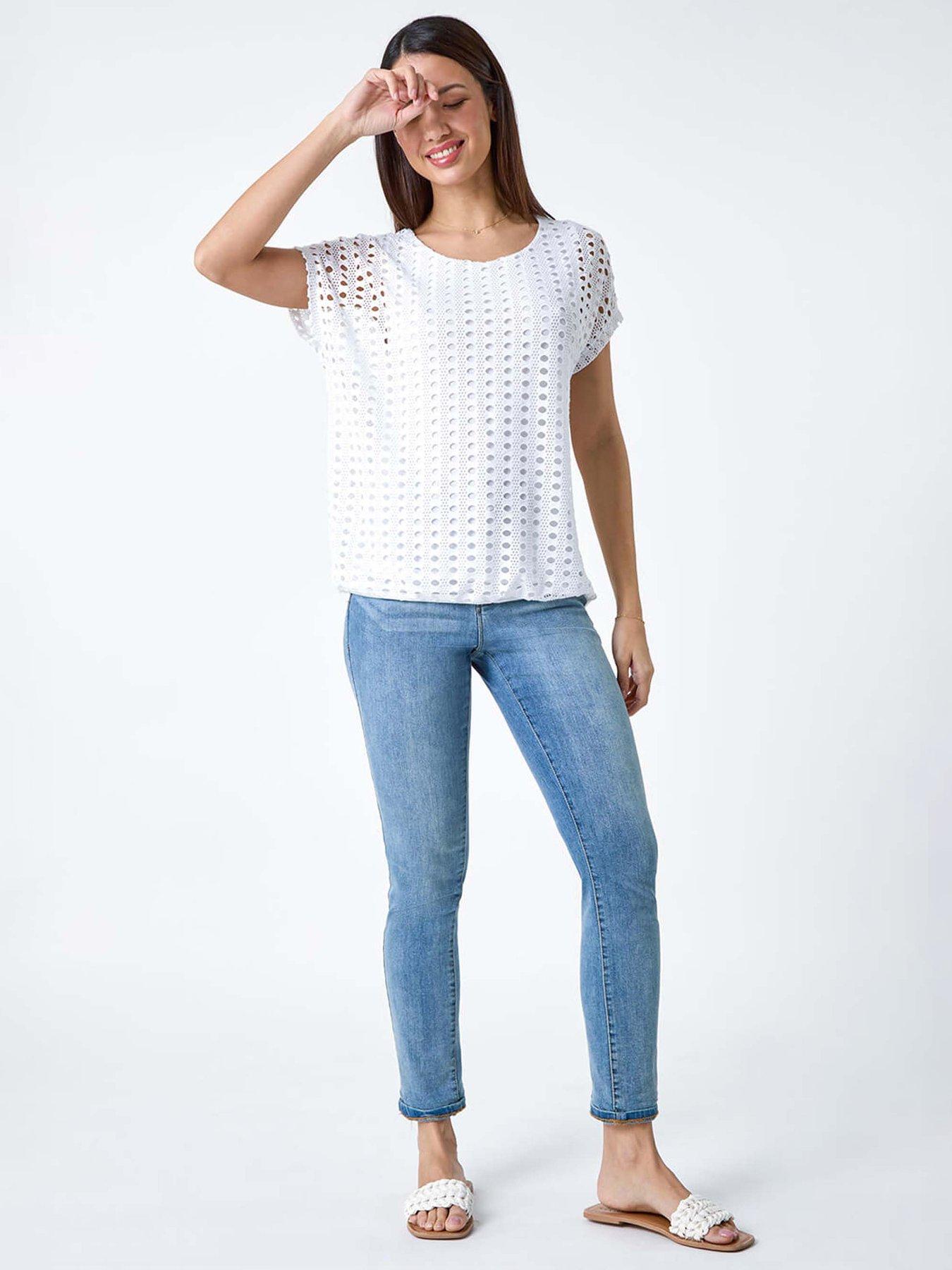 Roman Cut Out Detail Stretch Top - Ivory | Very