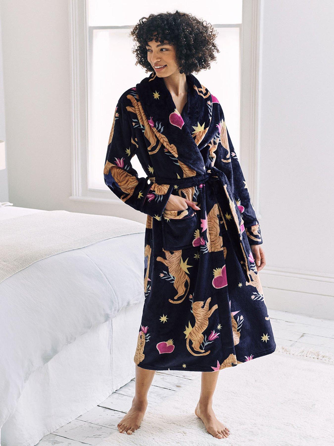 CHELSEA PEERS Shaul Maxi Dressing Gown In Sealskin Fleece - Dark Blue ...