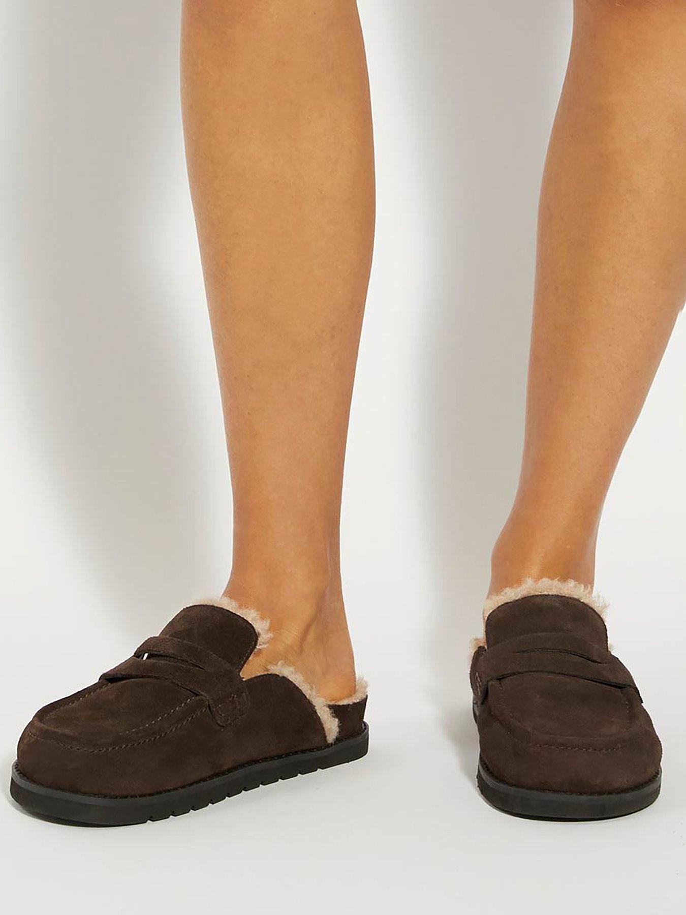 Dune London Goldy Faux Shearling Lined Backless Suede Loafers - Brown ...
