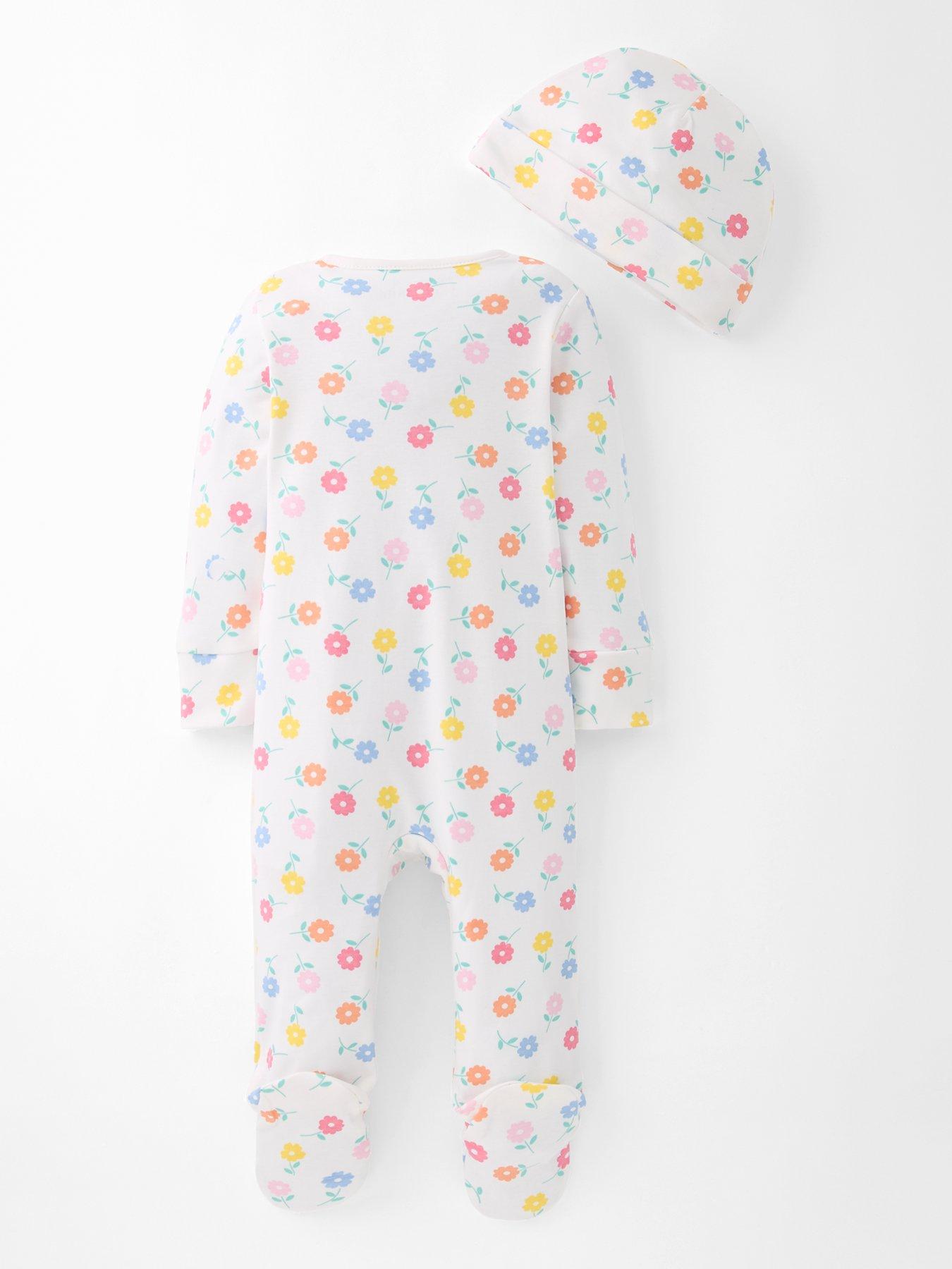 The Very Collection Floral Print Sleepsuit & Hat Set - White | Very