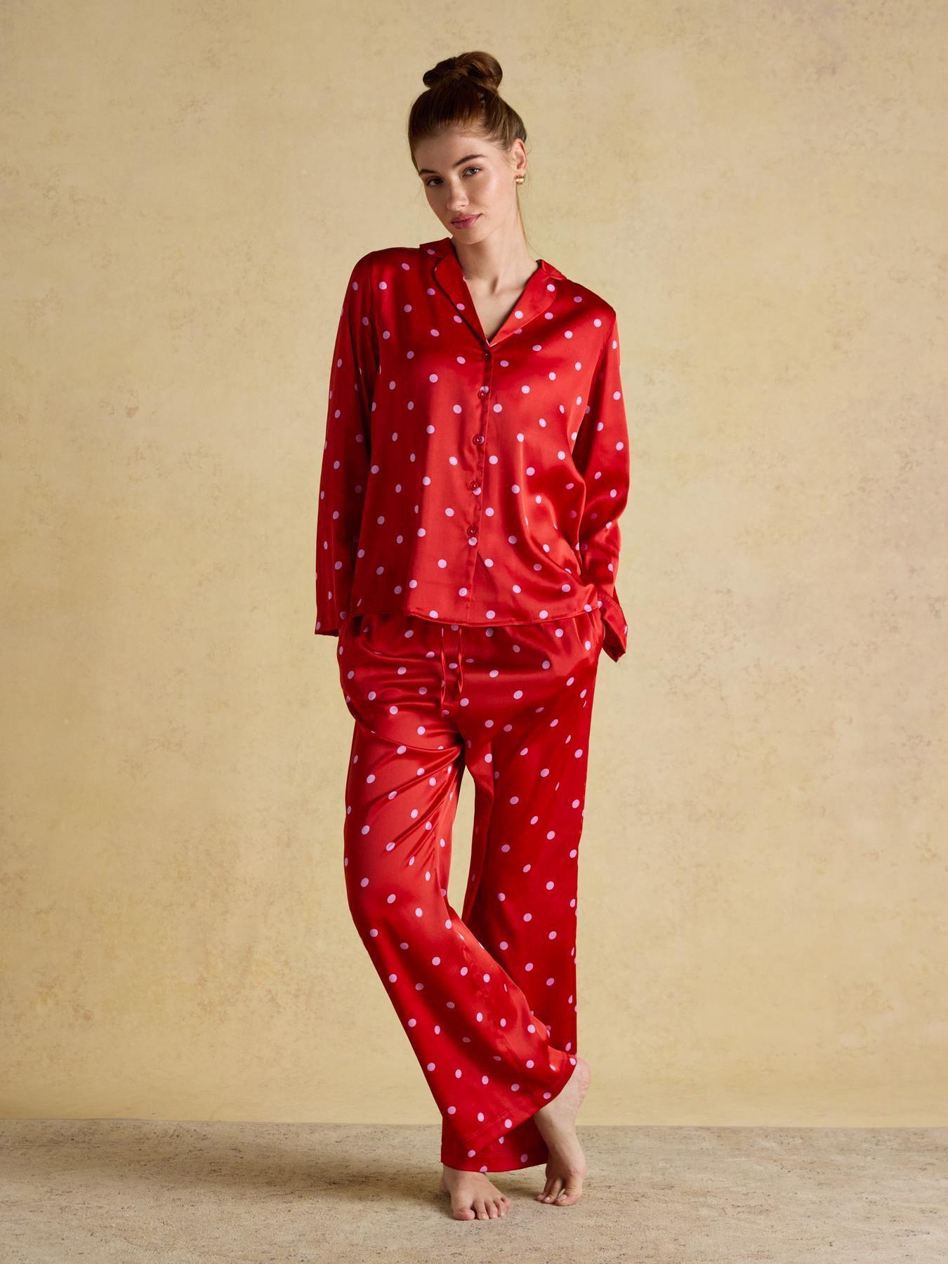 Joules Satin Spot Pyjama Set - Red | Very