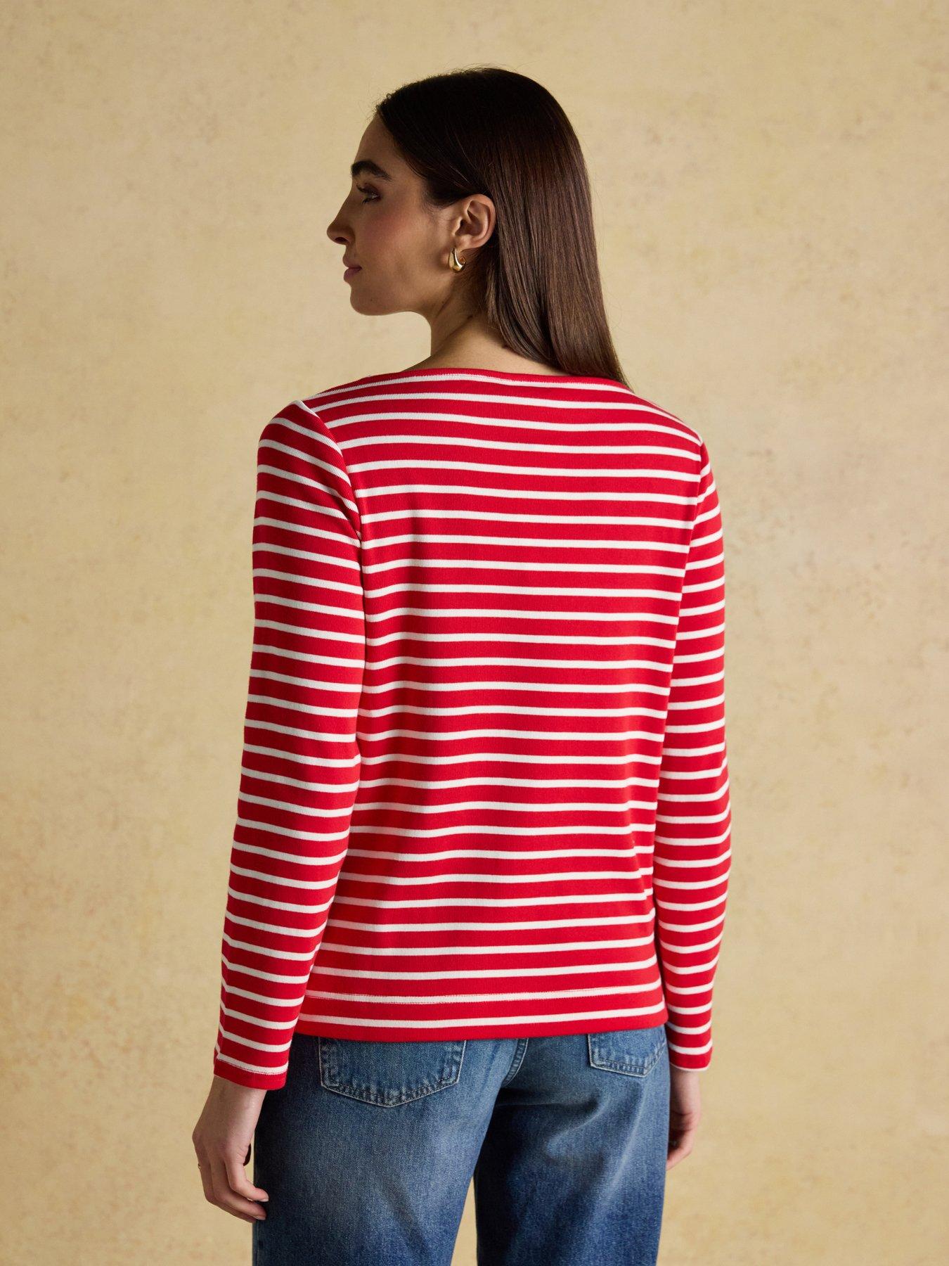 Joules Boat Neck Christmas Breton Top - Red/Cream | Very