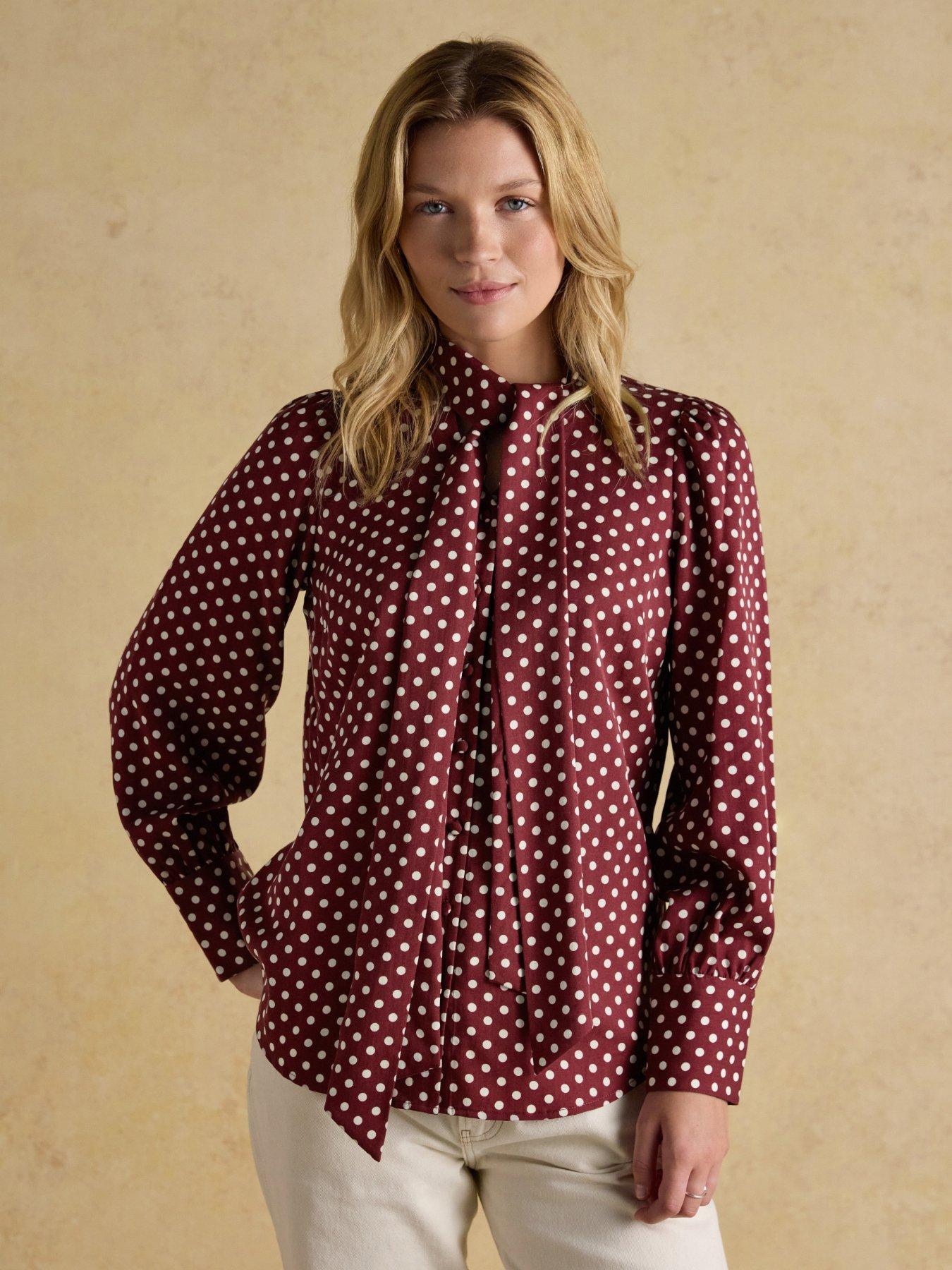 Joules Tie Neck Blouse - Burgundy Red | Very