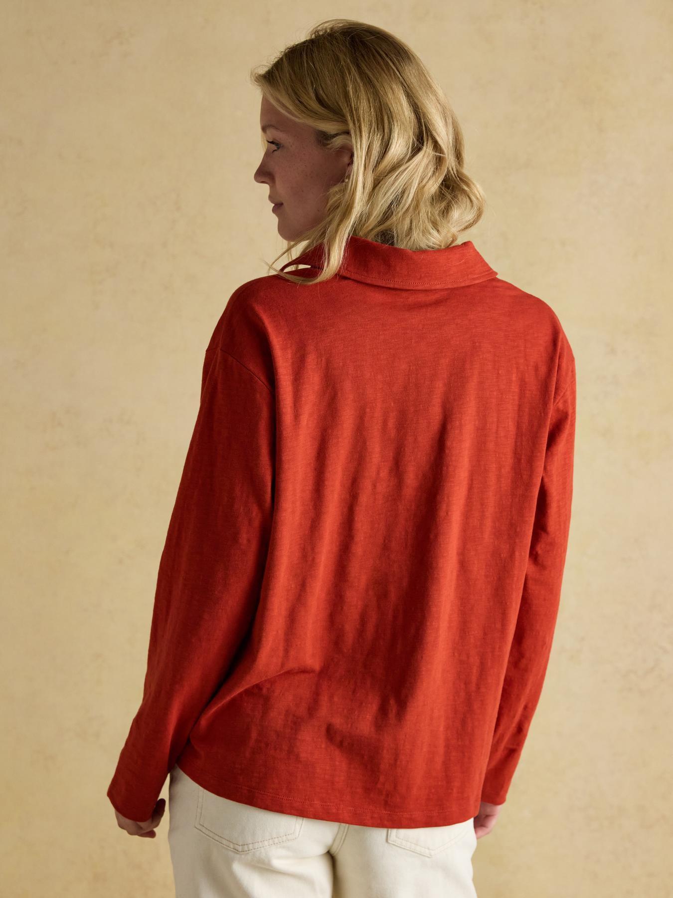 Joules Combed Cotton Collared Top - Red | Very