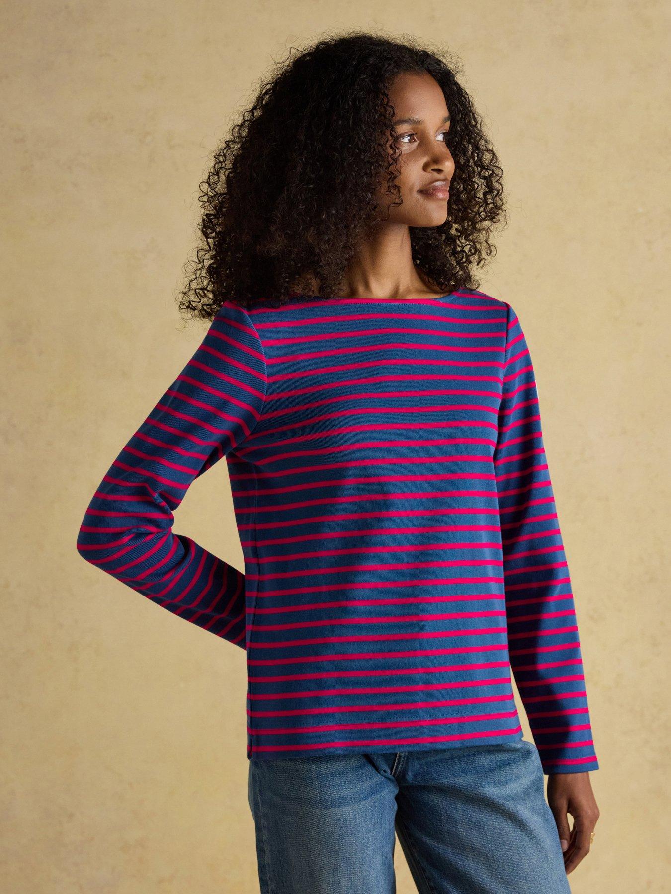 Joules Boat Neck Breton Top - Red/Blue | Very