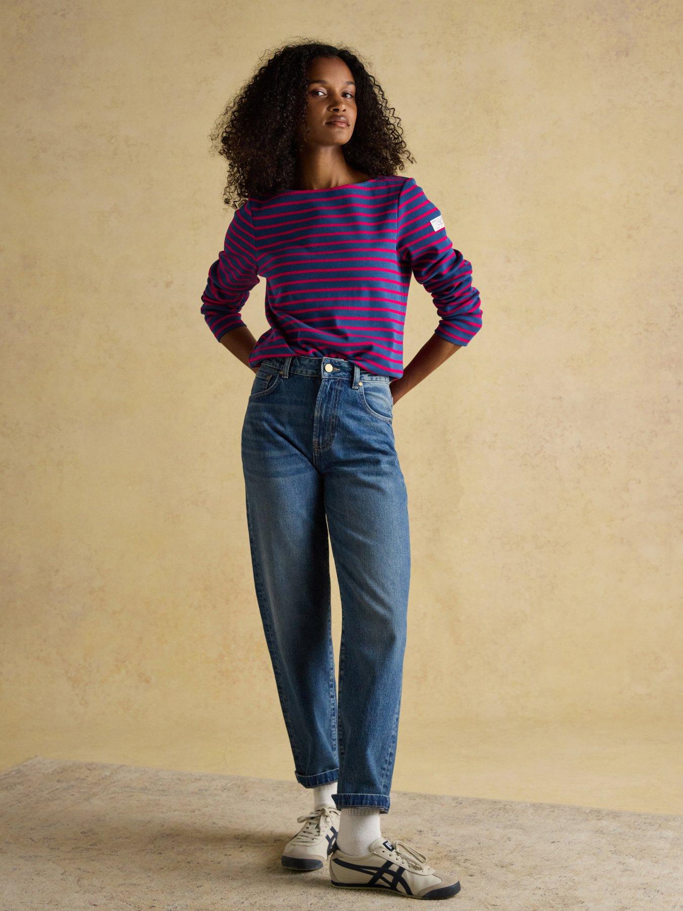 Joules Boat Neck Breton Top - Red/Blue | Very