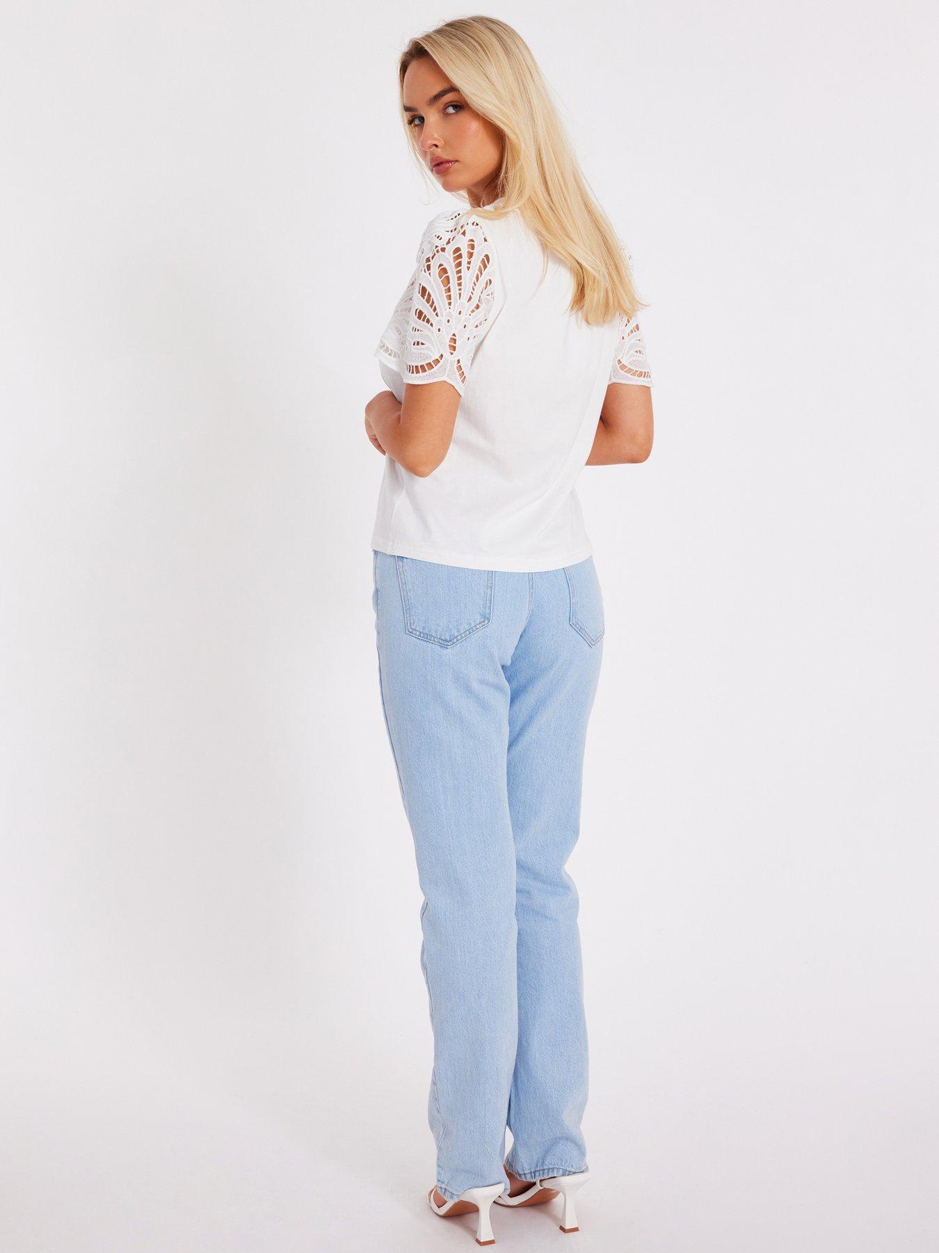 Quiz White Embroidered Sleeve Top | Very
