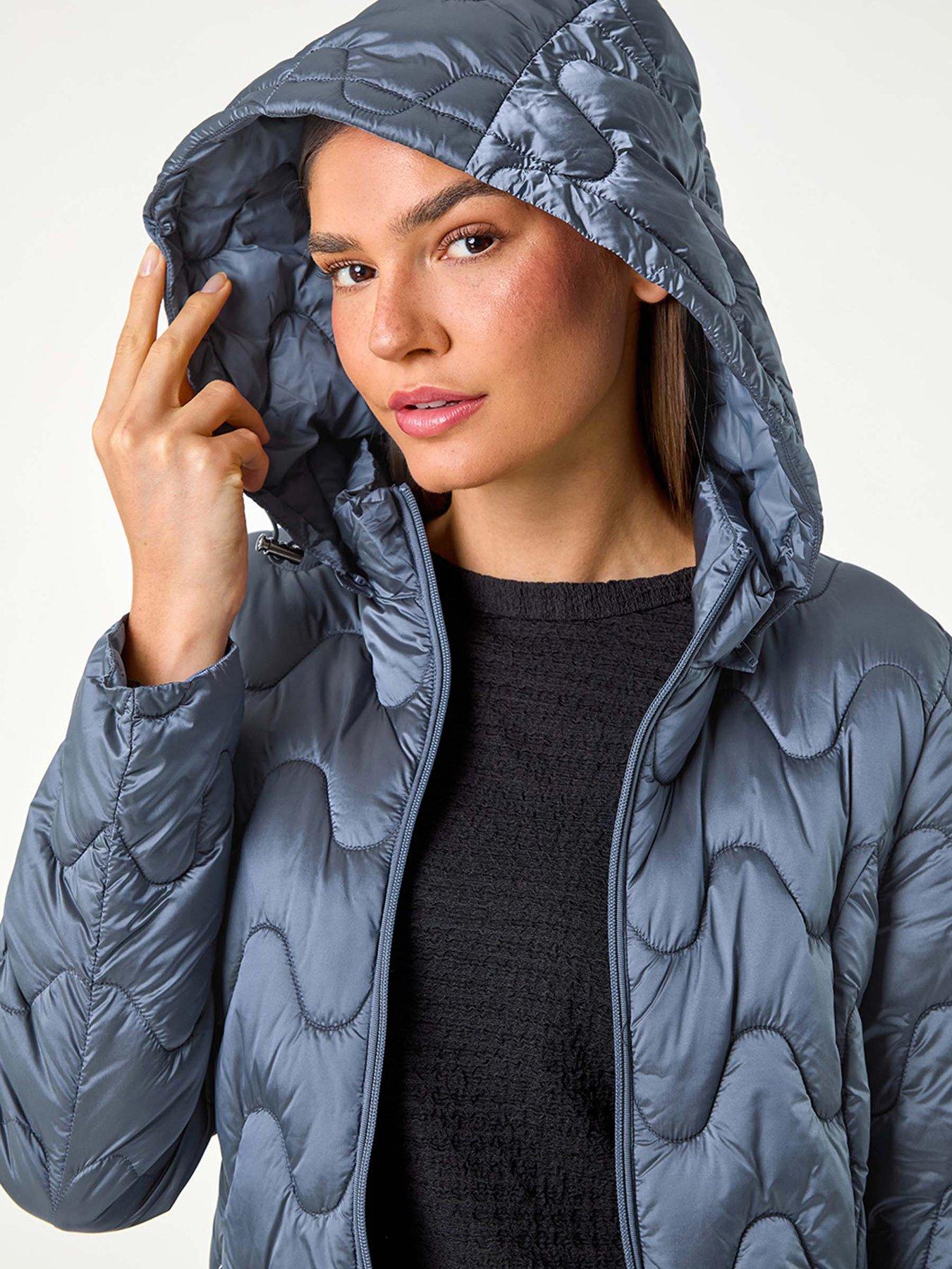 Roman Wave Quilted Puffer Hooded Coat - Steel Blue | Very