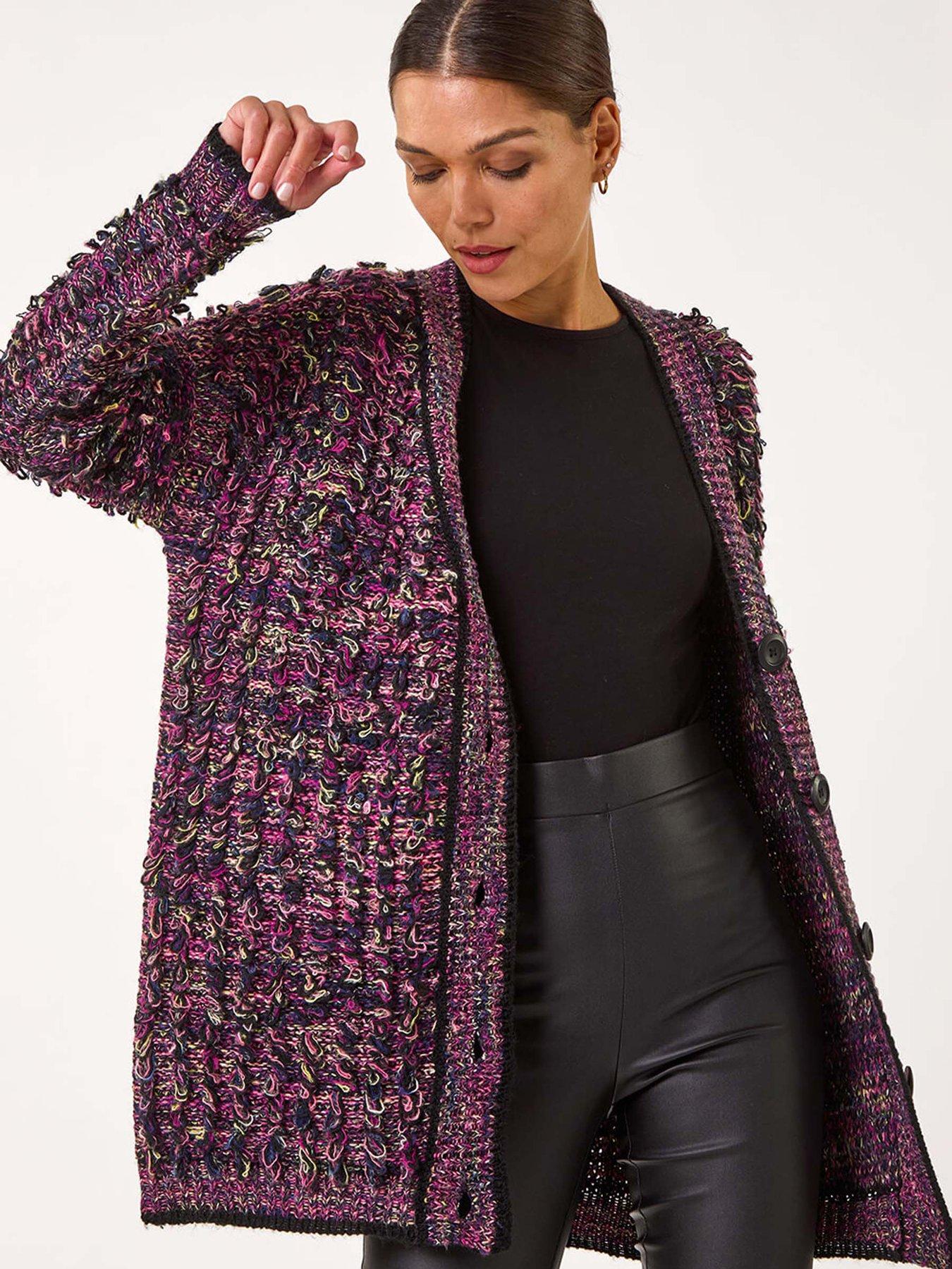Roman Loop Knit Button Cardigan - Purple | Very