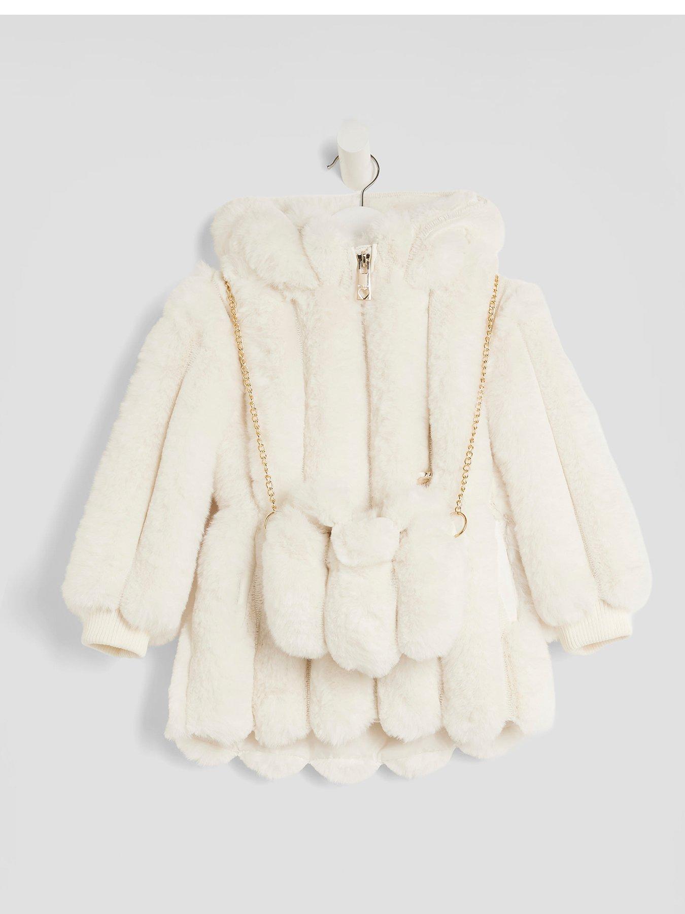 River Island Mini Girls Faux Fur Coat With Bag - Beige | Very