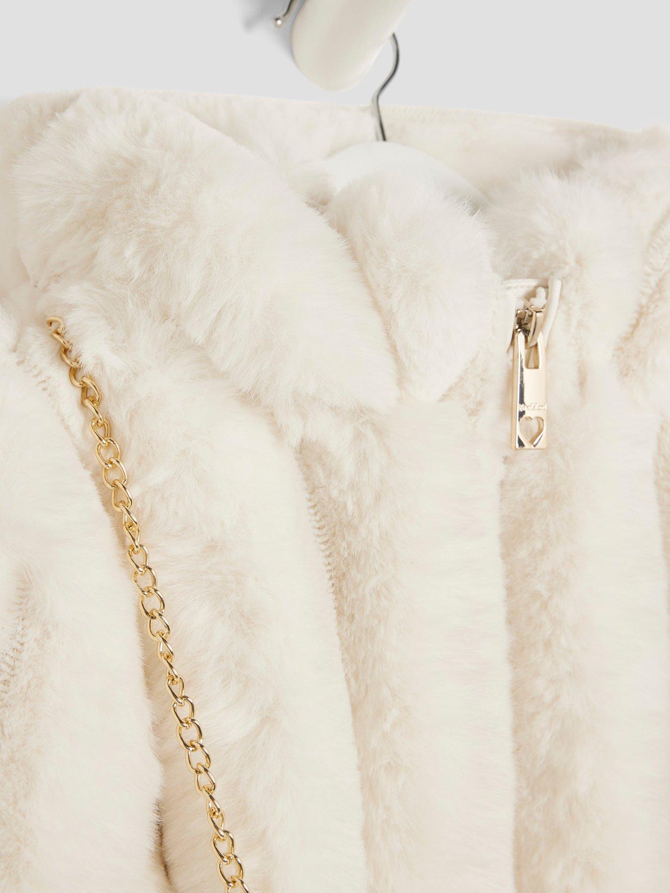 River Island Mini Girls Faux Fur Coat With Bag - Beige | Very