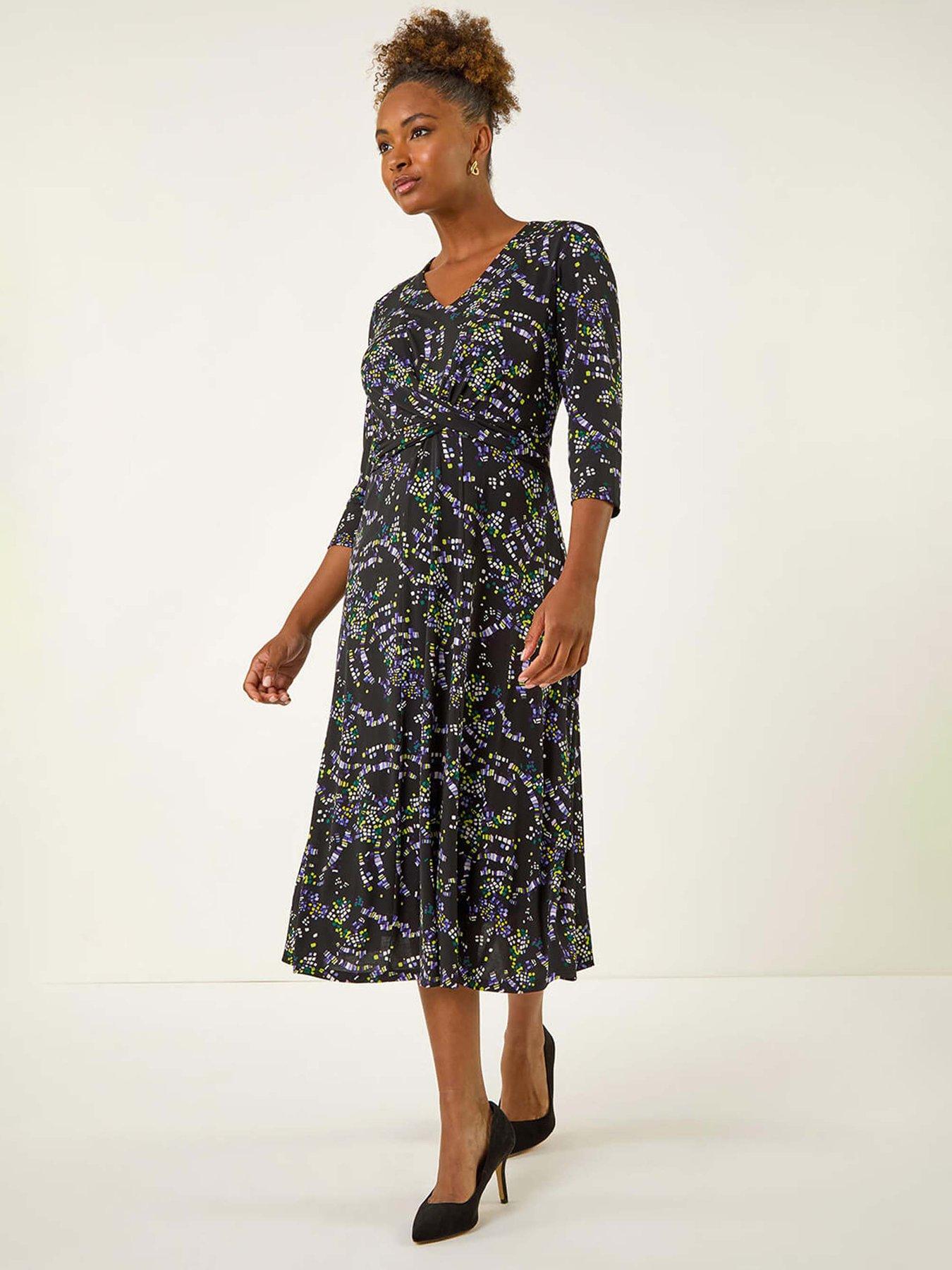 Roman Abstract Crossover Stretch Midi Dress - Lime | Very