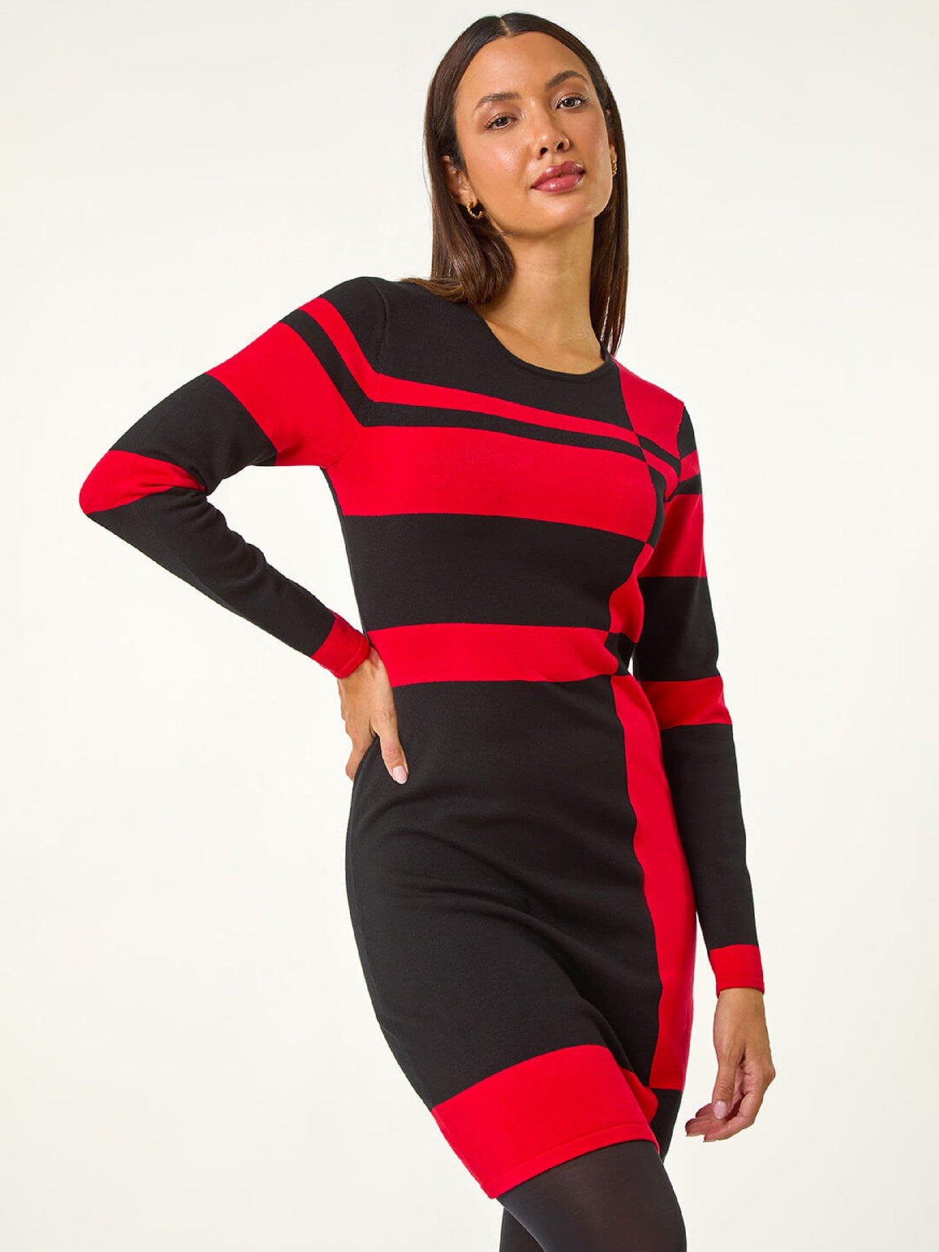 Roman Colour Block Knit Dress - Red | Very
